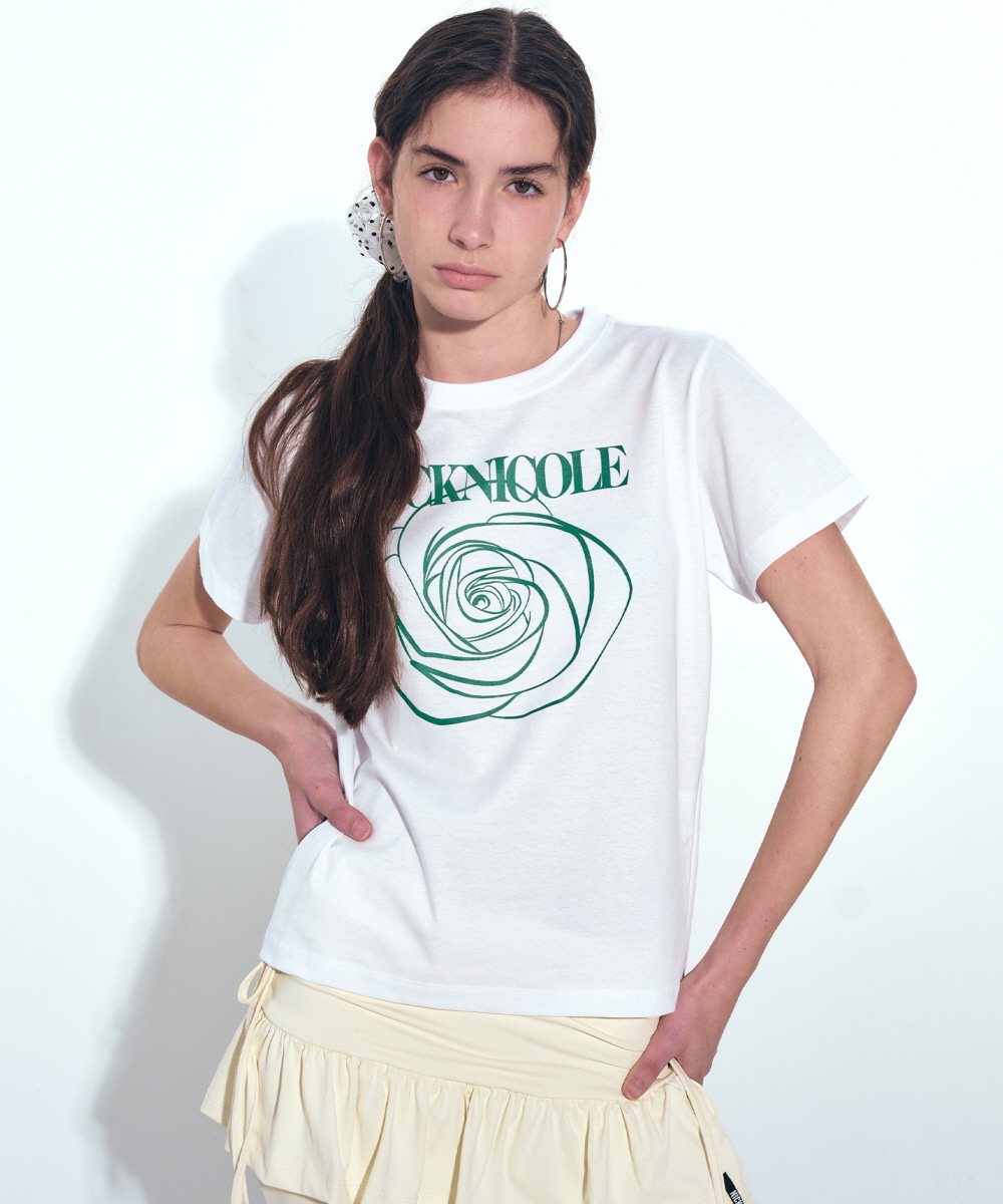 ROSE NICOLE LABEL SLIM TOP_WHITE GREEN - NICKNICOLE