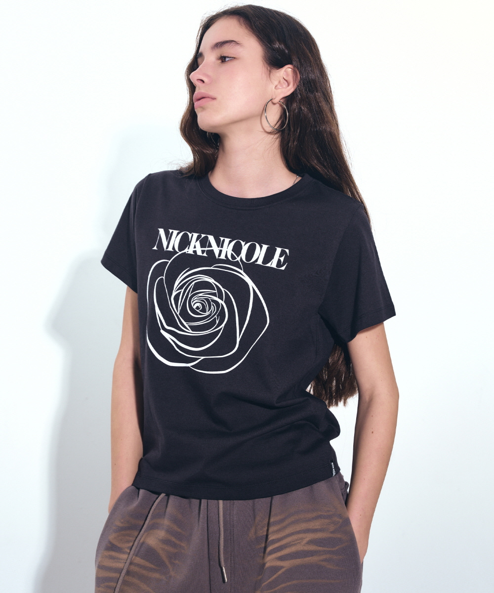 ROSE NICOLE LABEL SLIM TOP_BLACK WHITE - 닉앤니콜