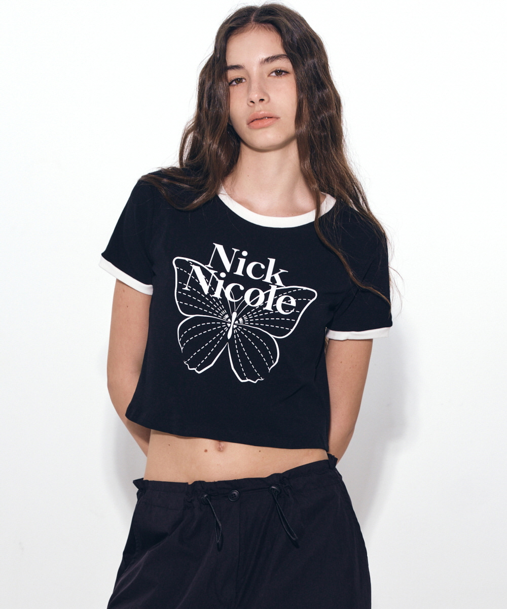 BUTTERFLY RINGER CROP TOP_BLACK WHITE | NICKNICOLE
