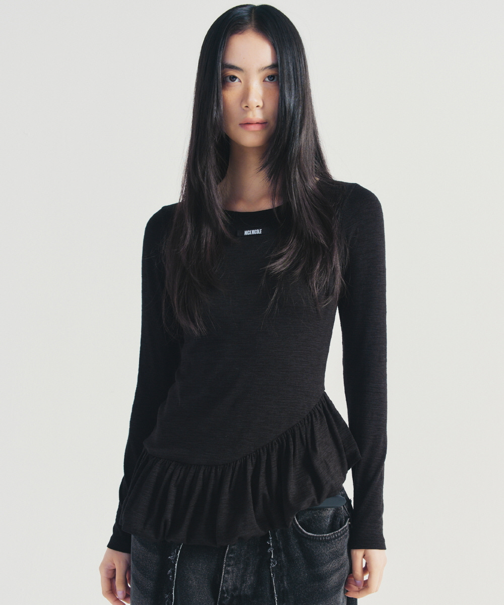 닉앤니콜 | RUFFLE LABEL LONG SLEEVE TOP_BLACK