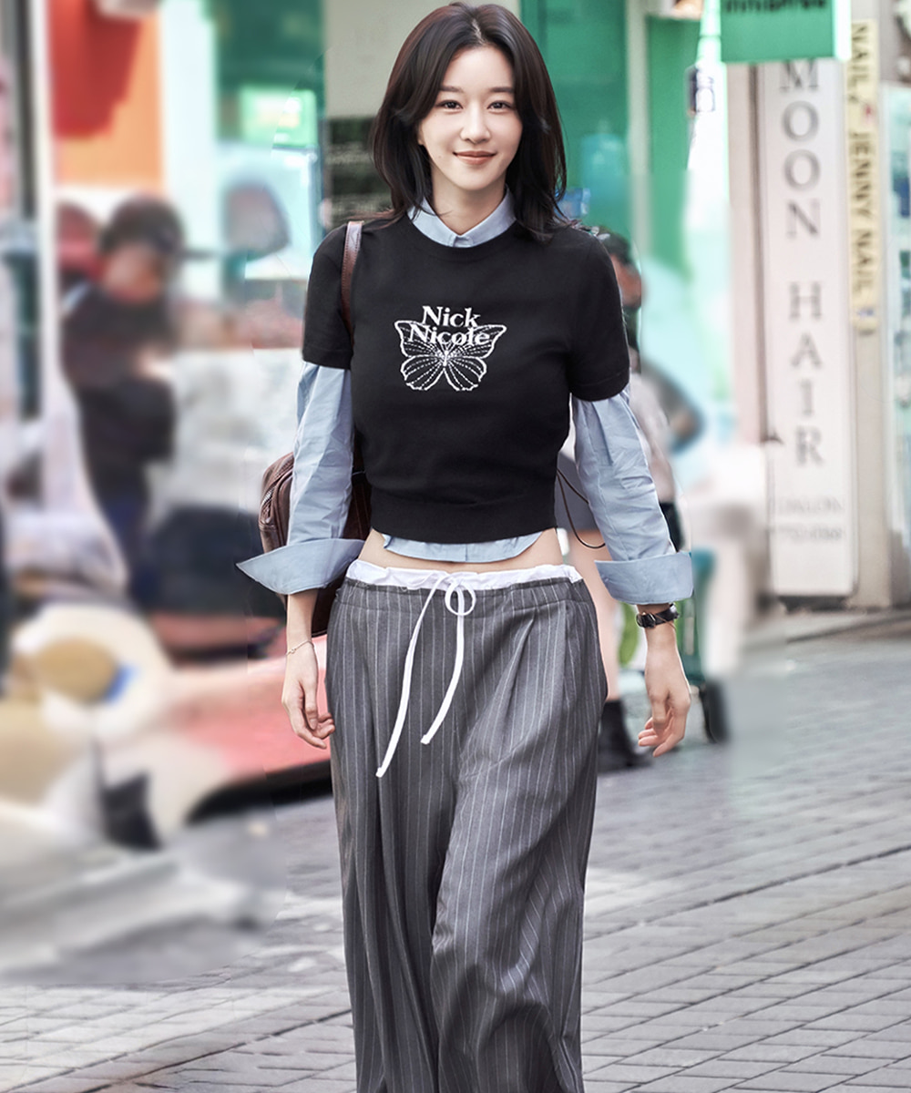 닉앤니콜 | STRIPE LAYERED PINTUCK SLACKS
