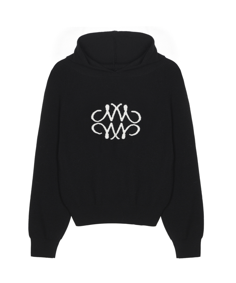 SOFT SYMBOL TEXTURE HOODED KNIT_BLACK | 닉앤니콜