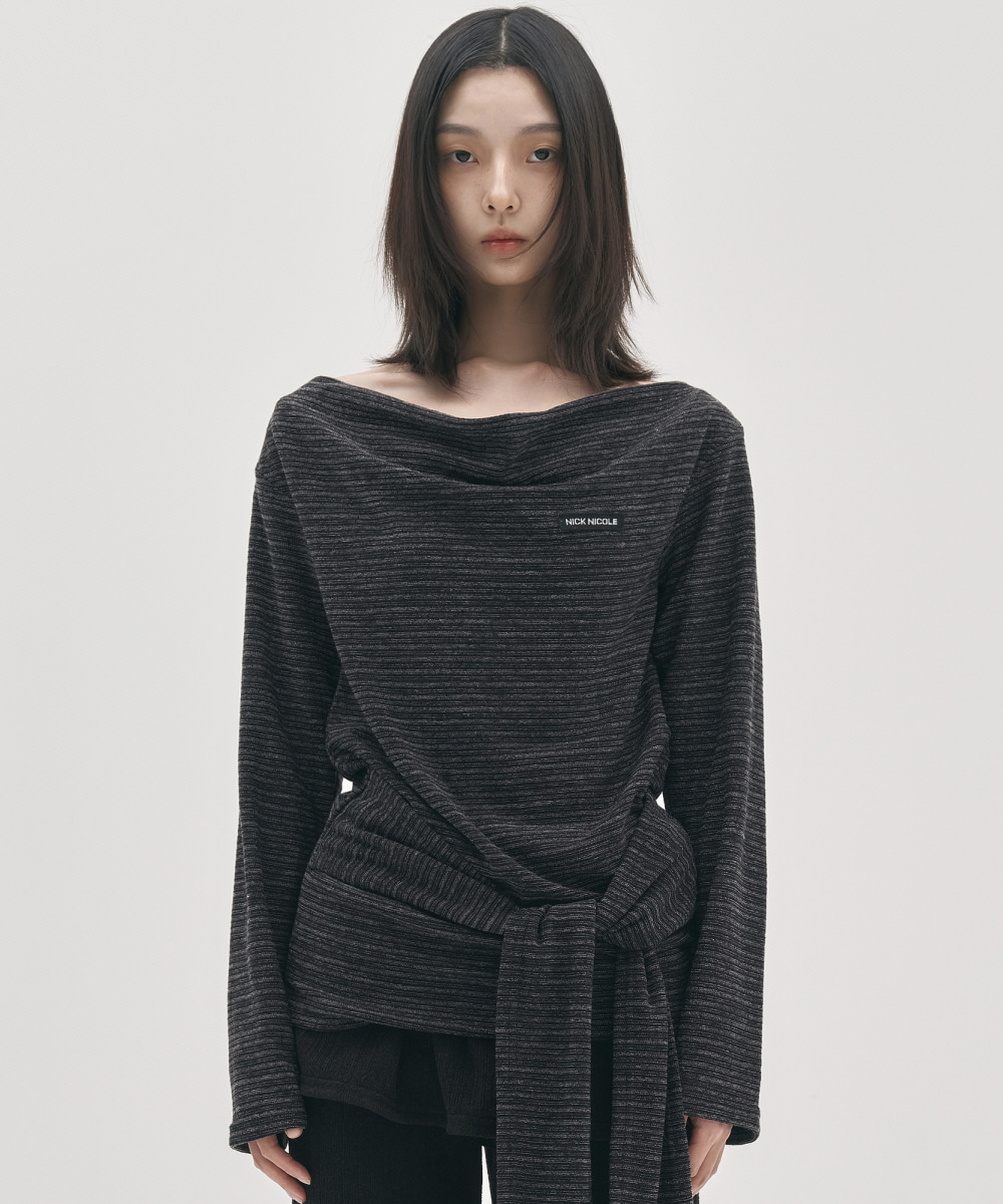 DRAPE WRAP LONG SLEEVE TOP_CHARCOAL - 닉앤니콜