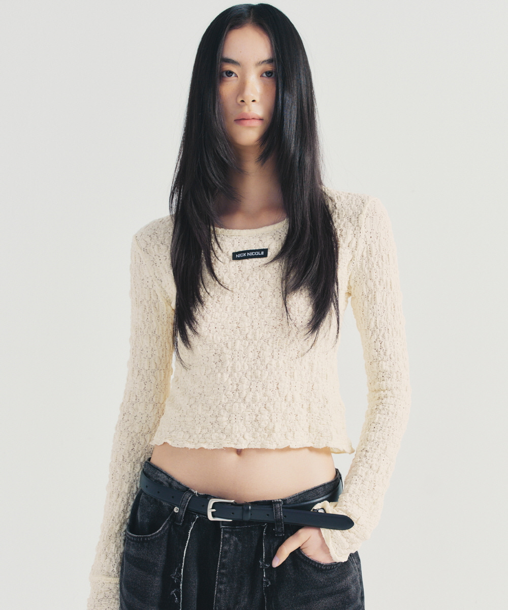 CRINKLE LACE CROP SLIM TOP_CREAM - NICKNICOLE