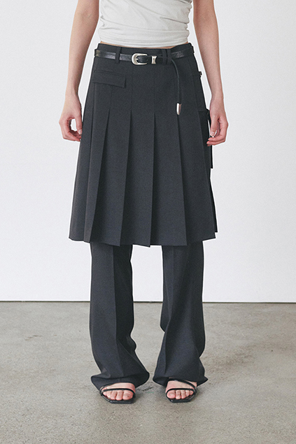 [2nd Restock] PLEATS SKIRTS OVER PANTS - CHARCOAL - 오데스 (ORDES)