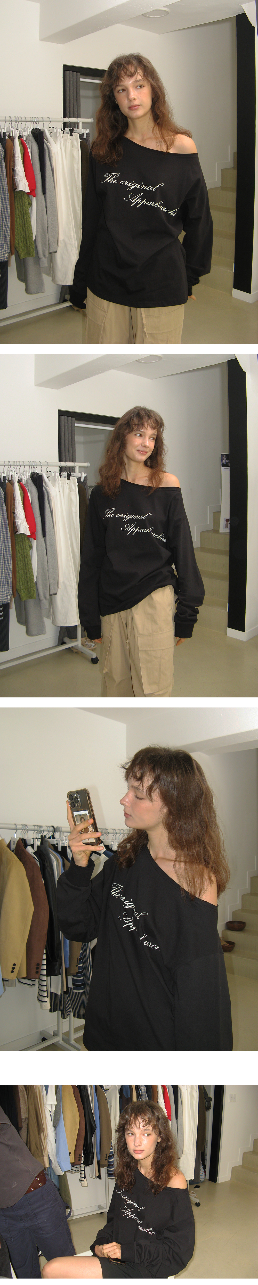 [7th] Lettering off-shoulder t-shirt - Black - 감도 깊은 취향 셀렉트샵 29CM