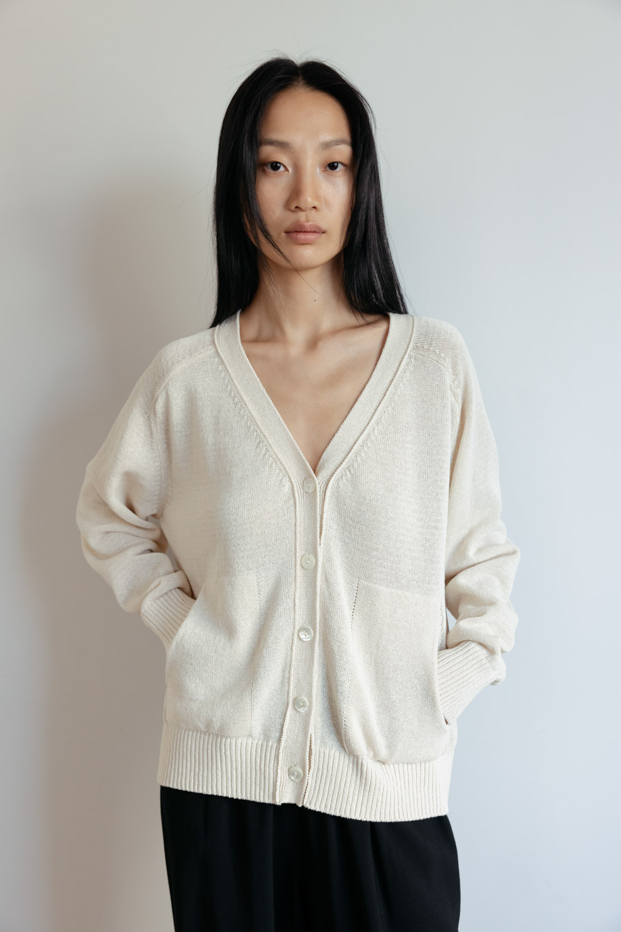 Breeze Paper Knit Cardigan (Ivory) - ncssry