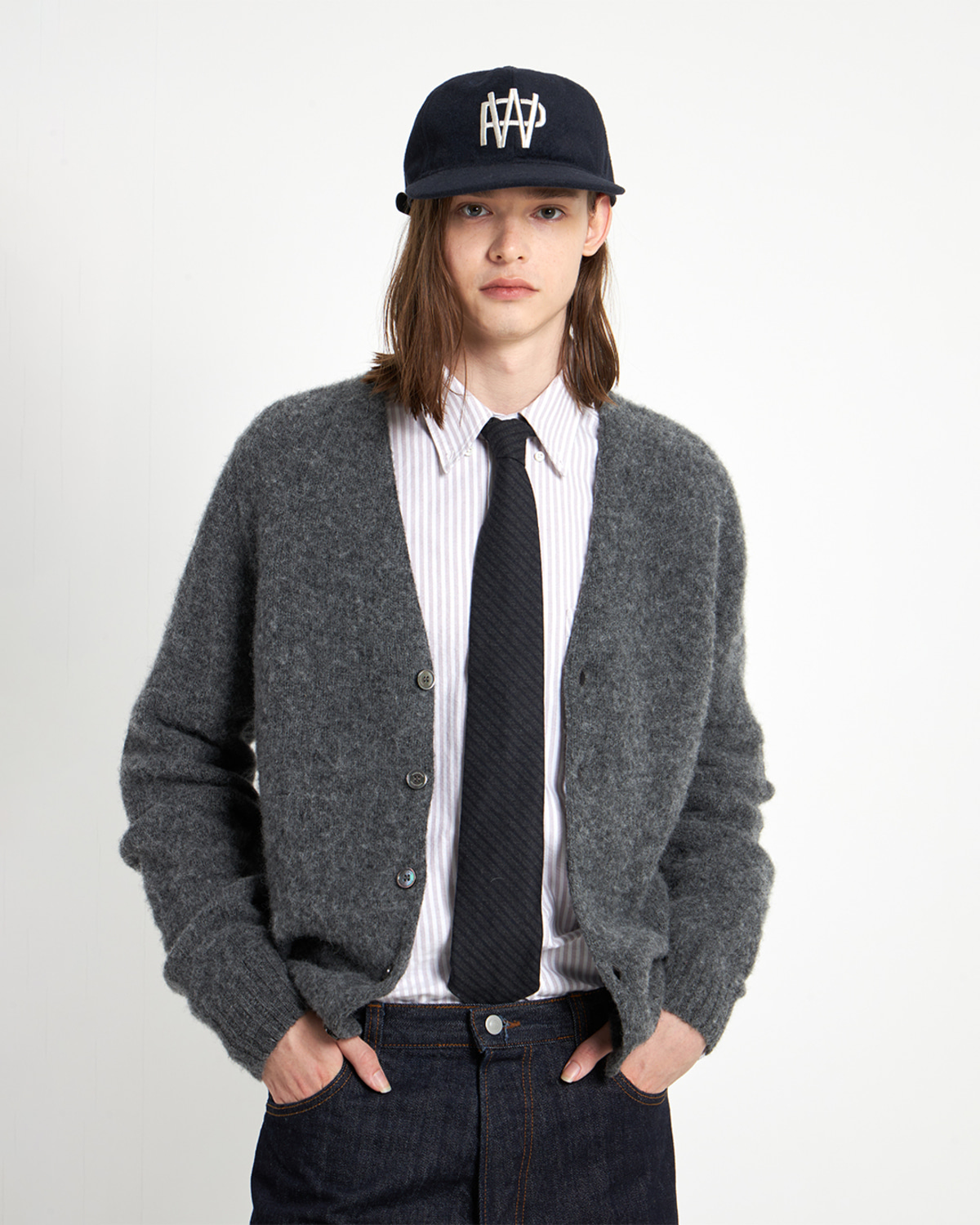 SHAGGY SHORTER LENTH V NECK CARDIGAN / OXFORD - EASTLOGUE SHAGGY SHORTER LENTH V NECK CARDIGAN / OXFORD - EASTLOGUE
