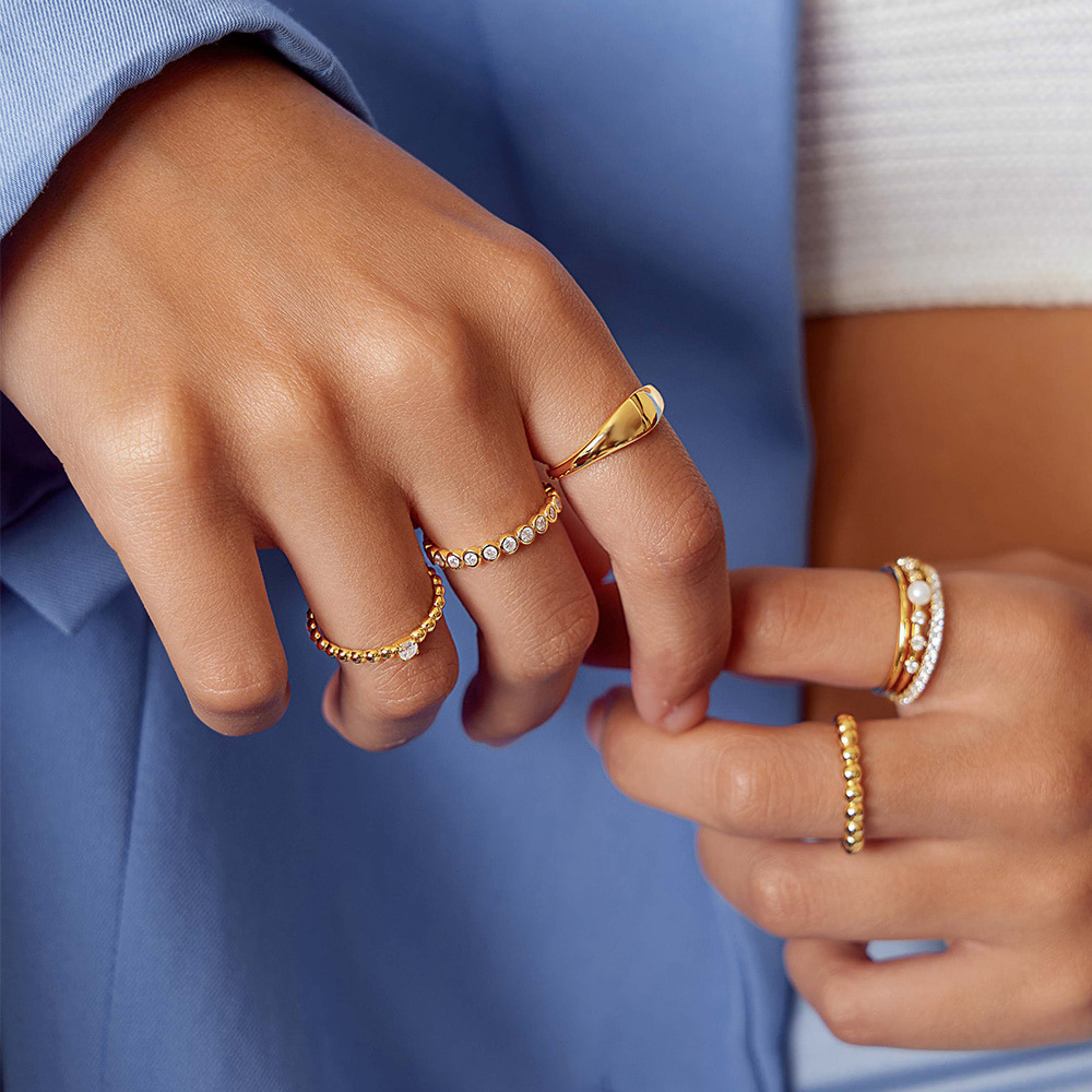 [베몬 아현,정유진,하율리, 조수민,강지영 착용] 베젤 세트 925 실버 반지 R058-03G - ANIA HAIE KOREA