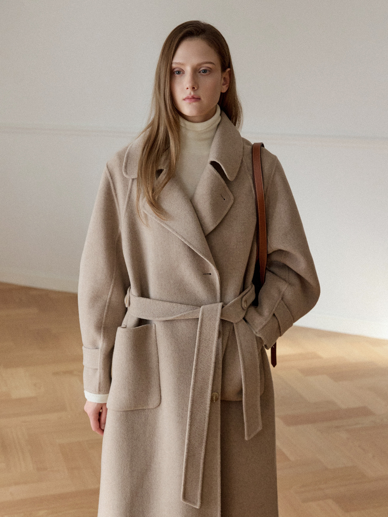 [꼬민지PICK!] Cashmere Wool Blend Double Collar Long Coat Beige ...