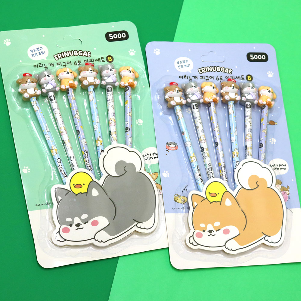 5000 이리눕개 피규어 6본 연필 세트 - bear9