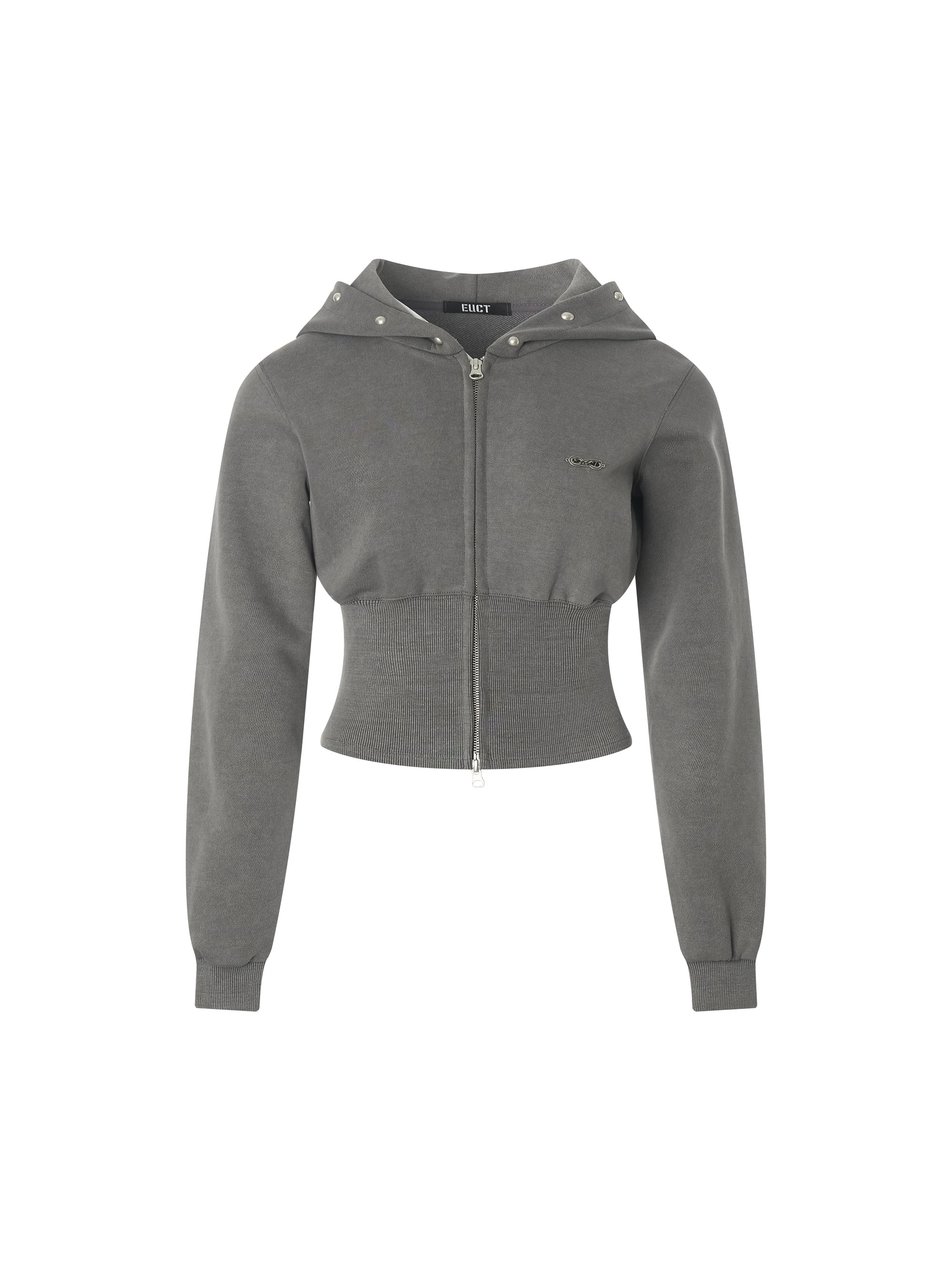Stud symbol Crop Hood Zip Up - GREY - 이유씨티 EUCT® Official online store