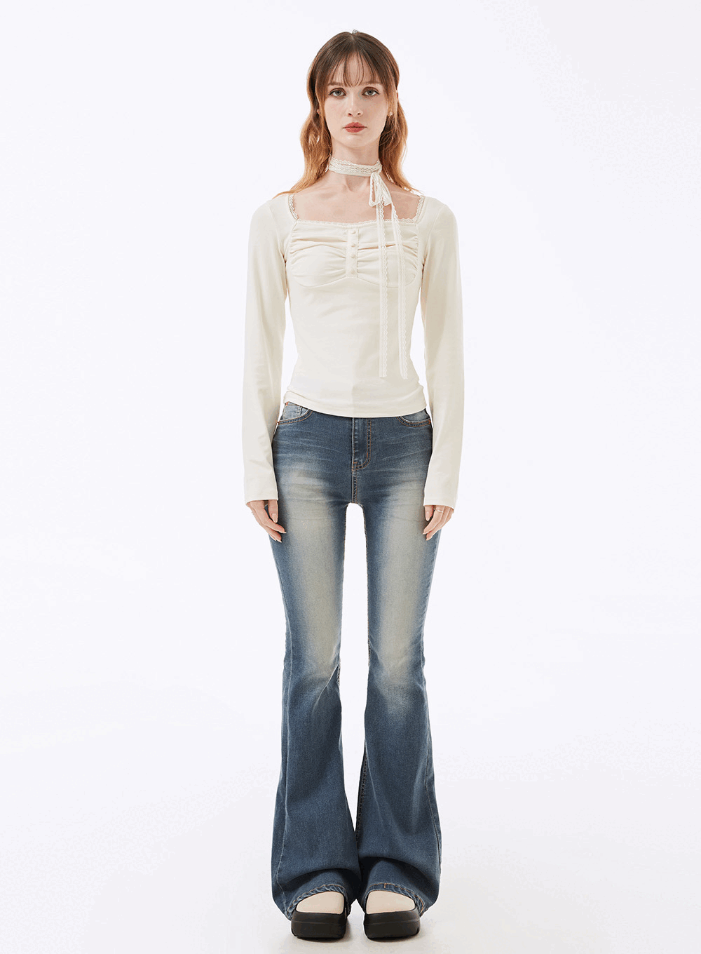 루글 부츠컷 워싱 데님팬츠 - 네비