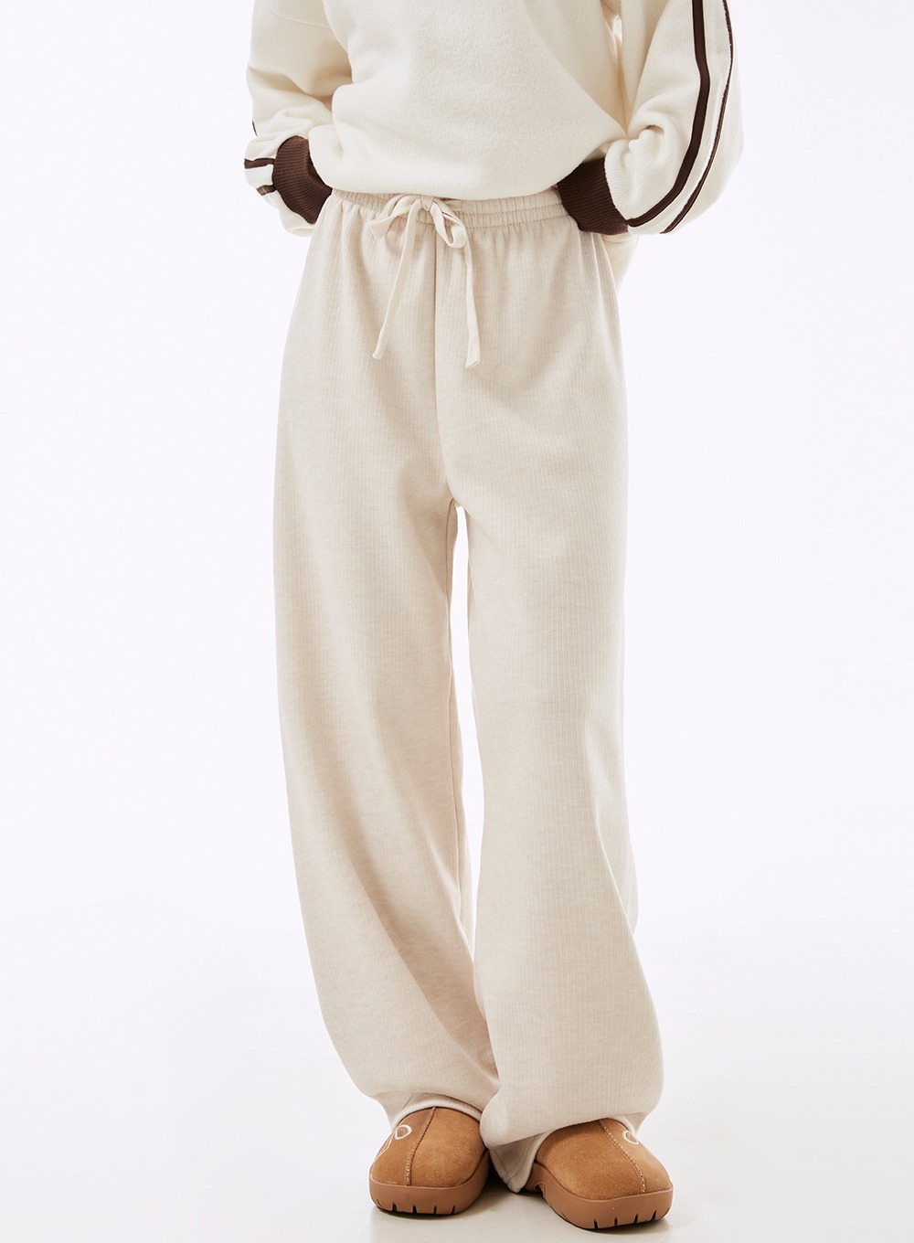 비솝 융기모 와이드 밴딩팬츠 - 네비