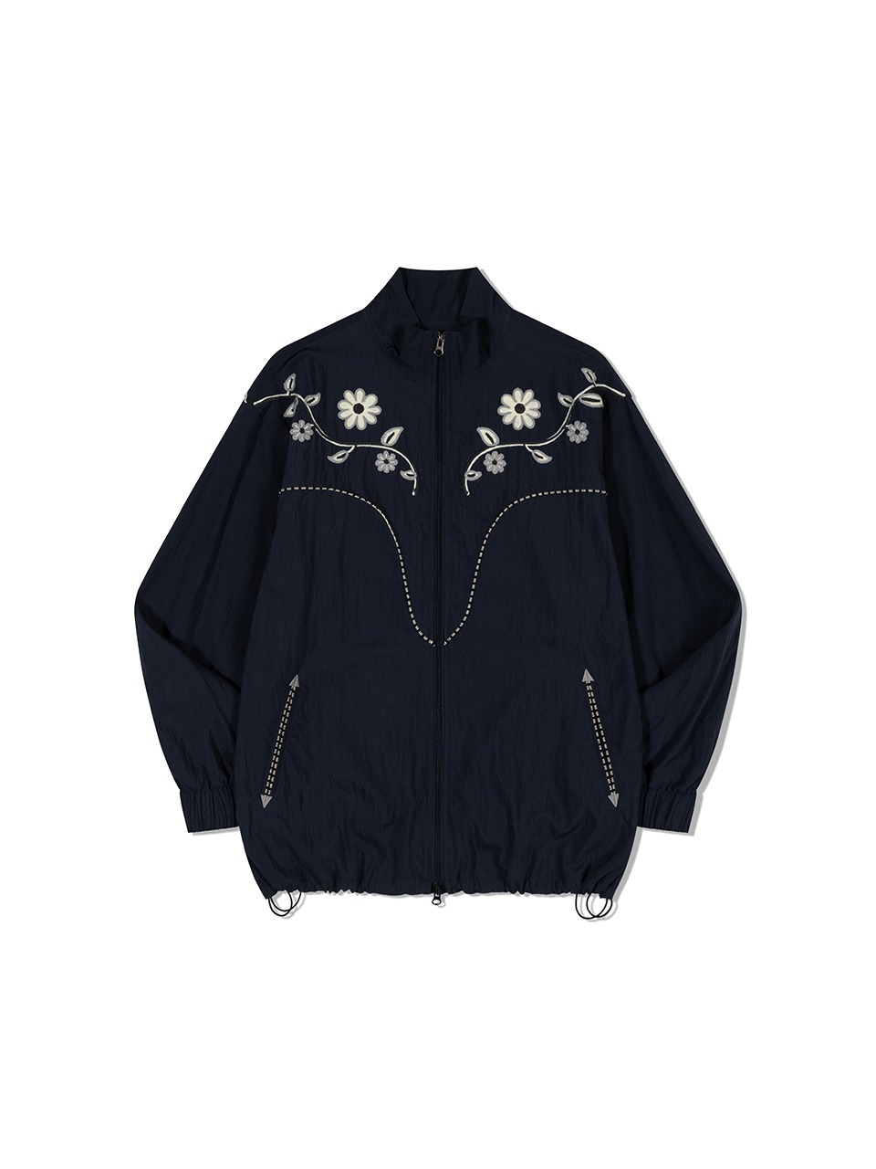 [5th: Sequential delivery on 6/13] Embroidery Western Windbreaker Navy ...