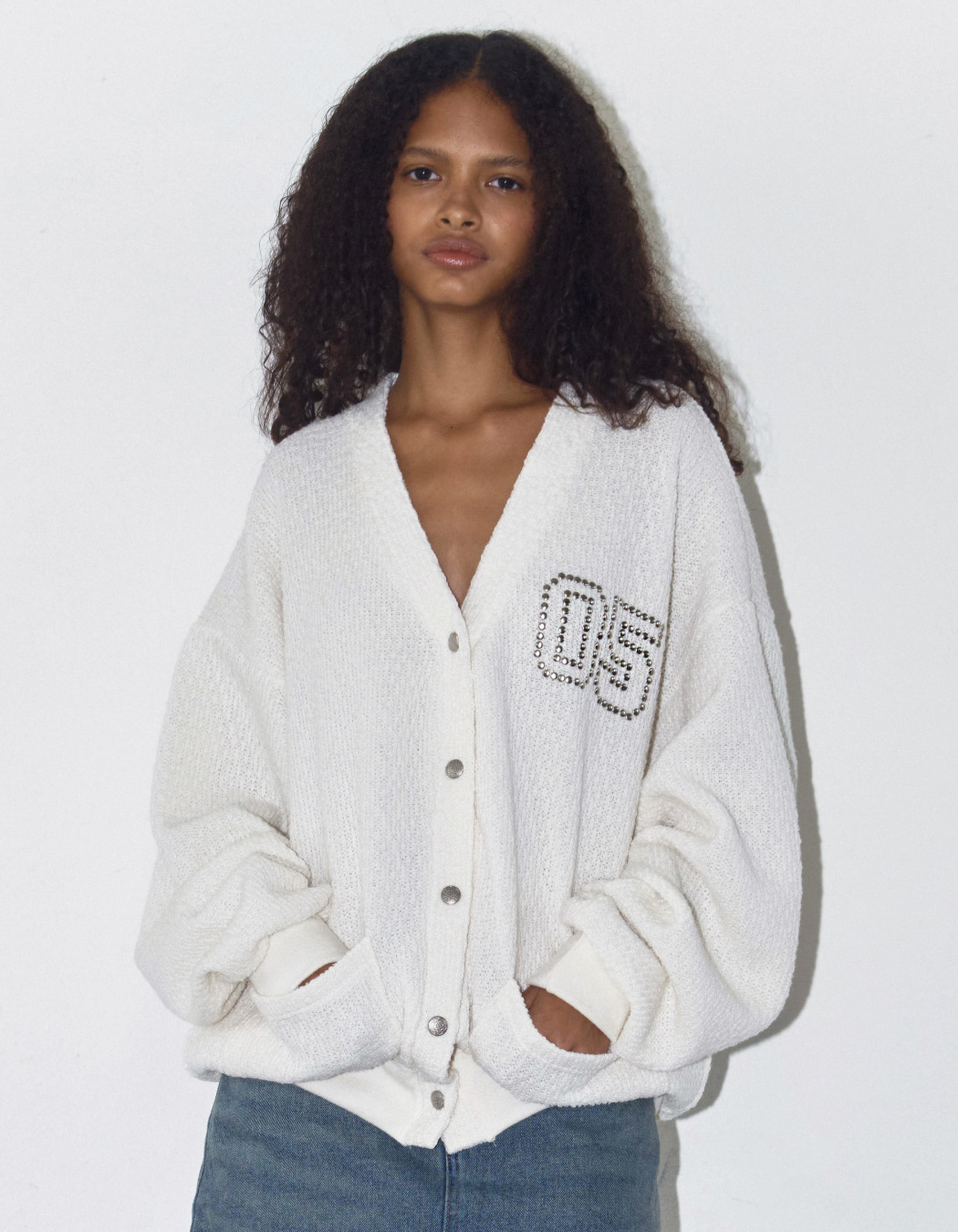 NUMBER CHUNKY OVERSIZED CARDIGAN, IVORY - polysooem