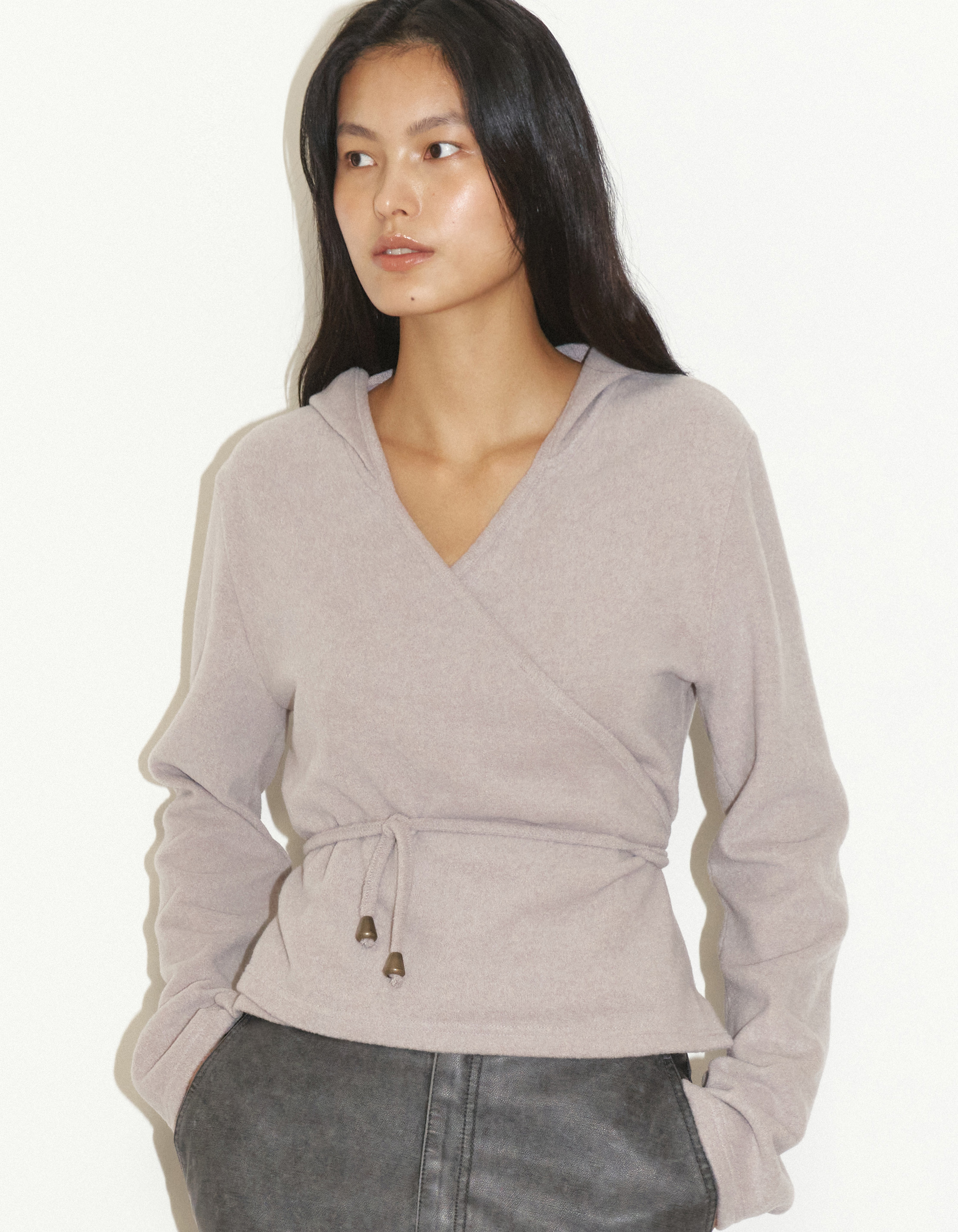 WARM WRAPPED CARDIGAN, GREYISH BEIGE - polysooem