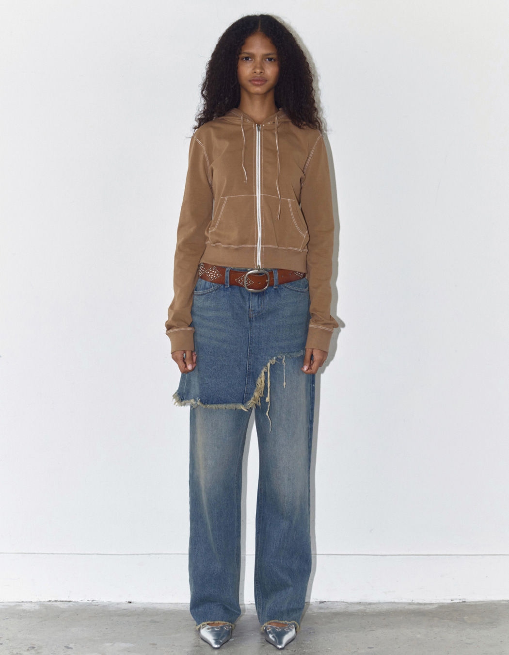 LAYERED SKIRT WITH FRAYED JEANS, DENIM BLUE | polysooem