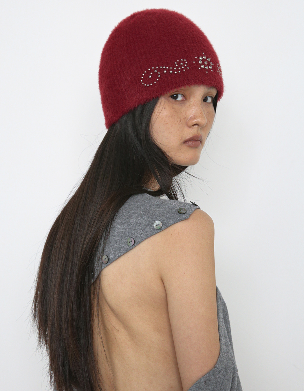 ORNAMENT FAUX ANGORA BEANIE, RED | polysooem