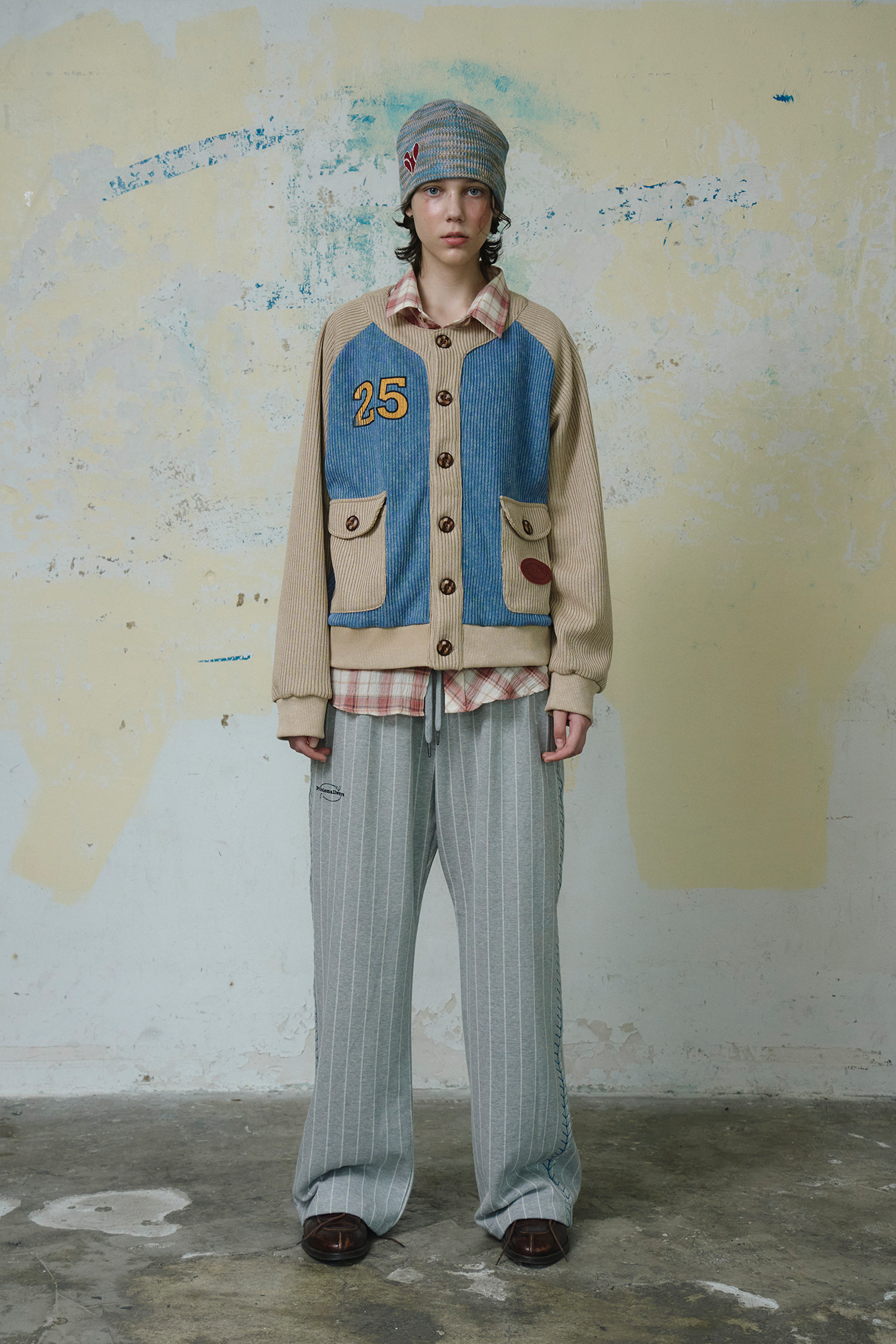 BASEBALL UNIFORM KNIT CARDIGAN (BLUE) - problemallways