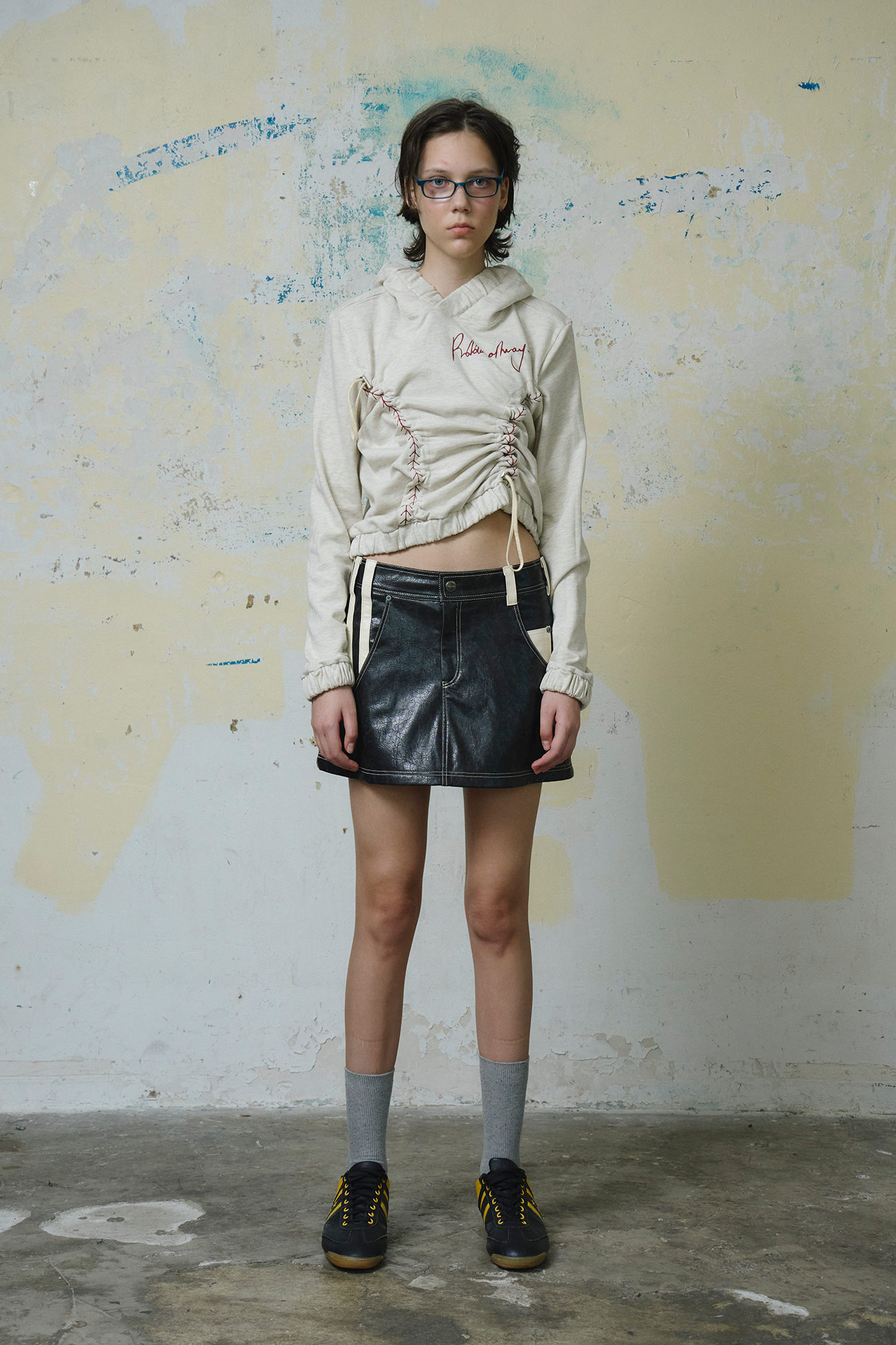 BASEBALL LINE LEATHER MINI SKIRT (BLACK) | problemallways
