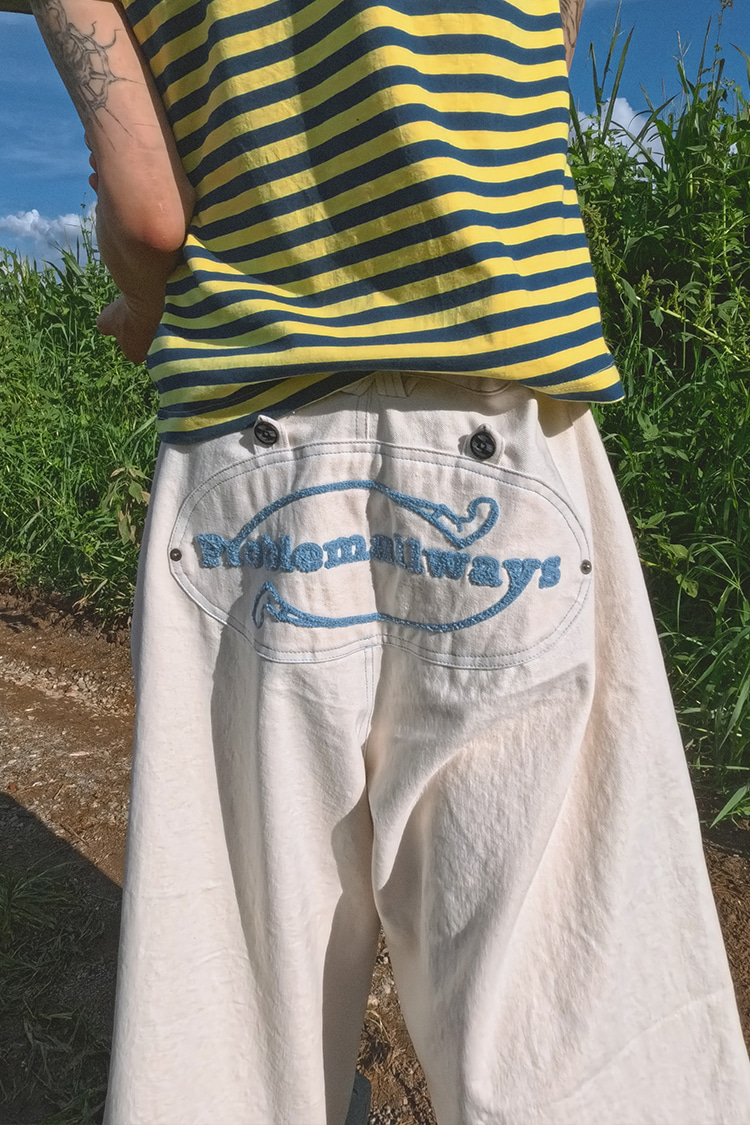 BOUCLE PATCH LOGO 8/10 COTTON PANTS (IVORY) | problemallways