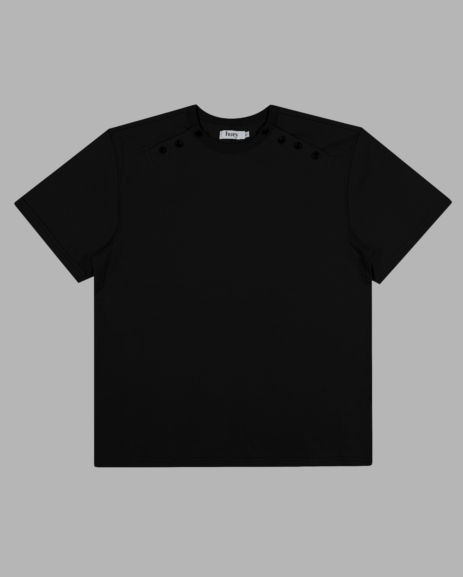 DOUBLE SIDE BUTTON HENRY NECK BLACK - HUEY