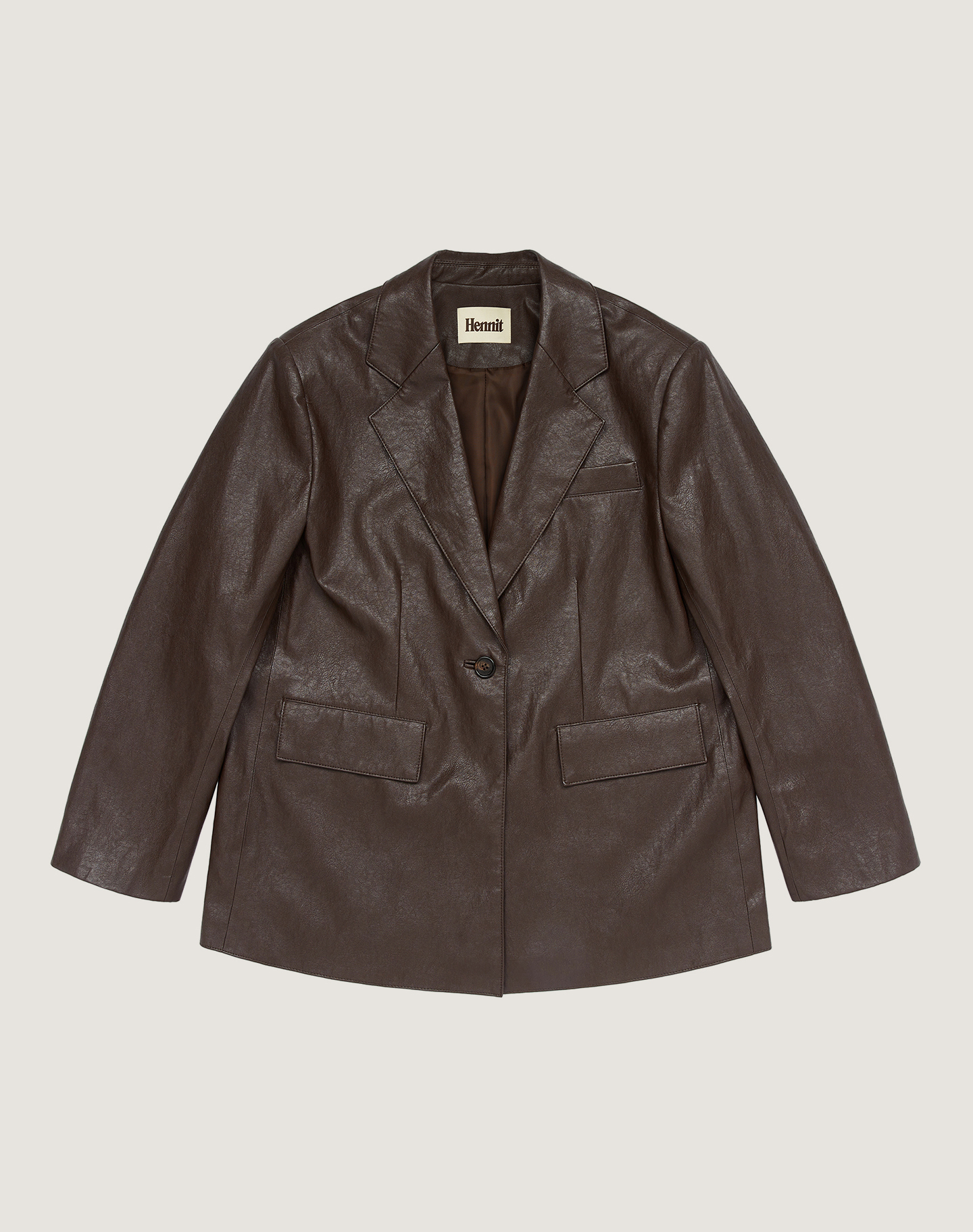 Over-Fit Vegan Leather Blazer (Brown) | hennit