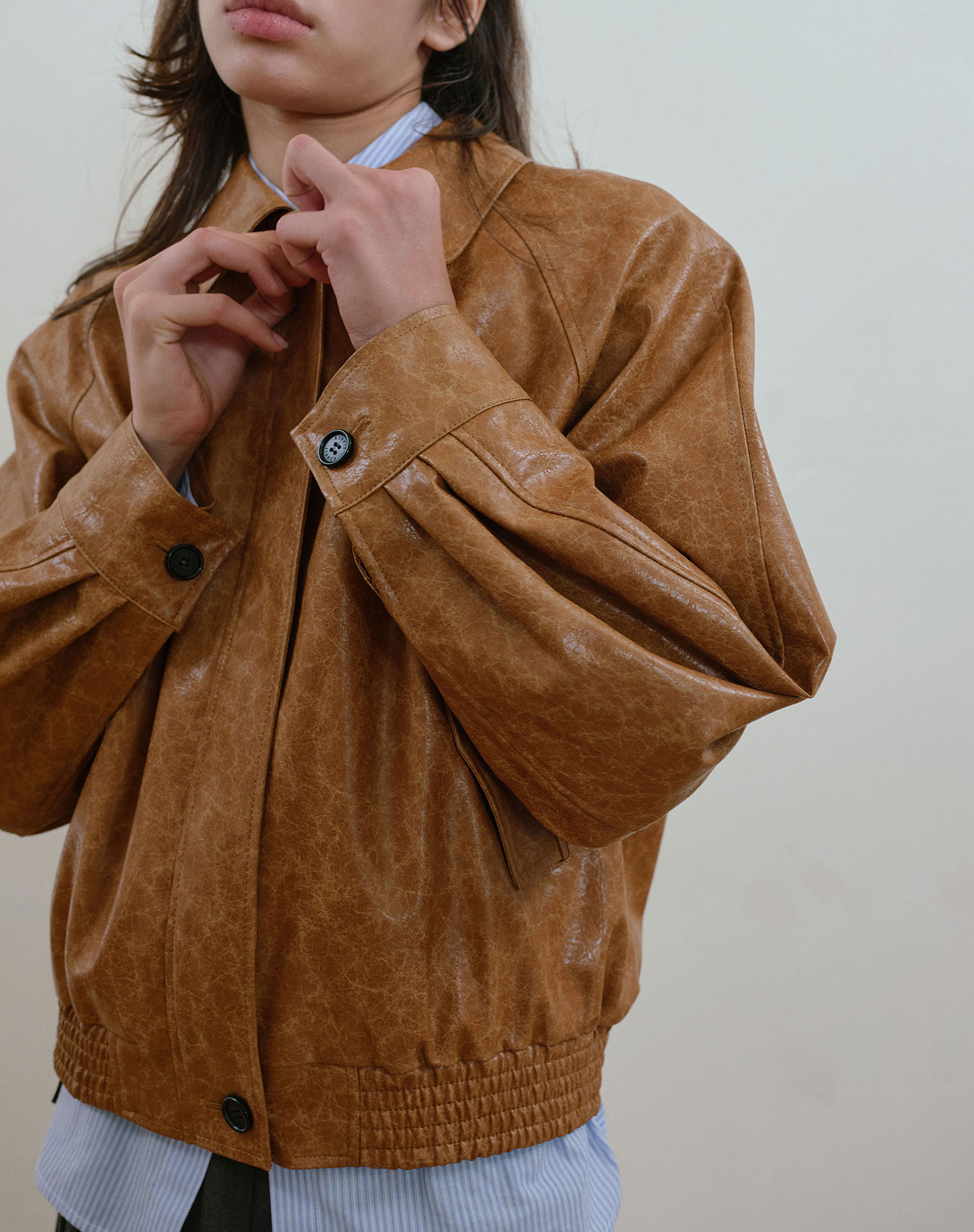 Leather Bomber Jacket (Camel) - hennit