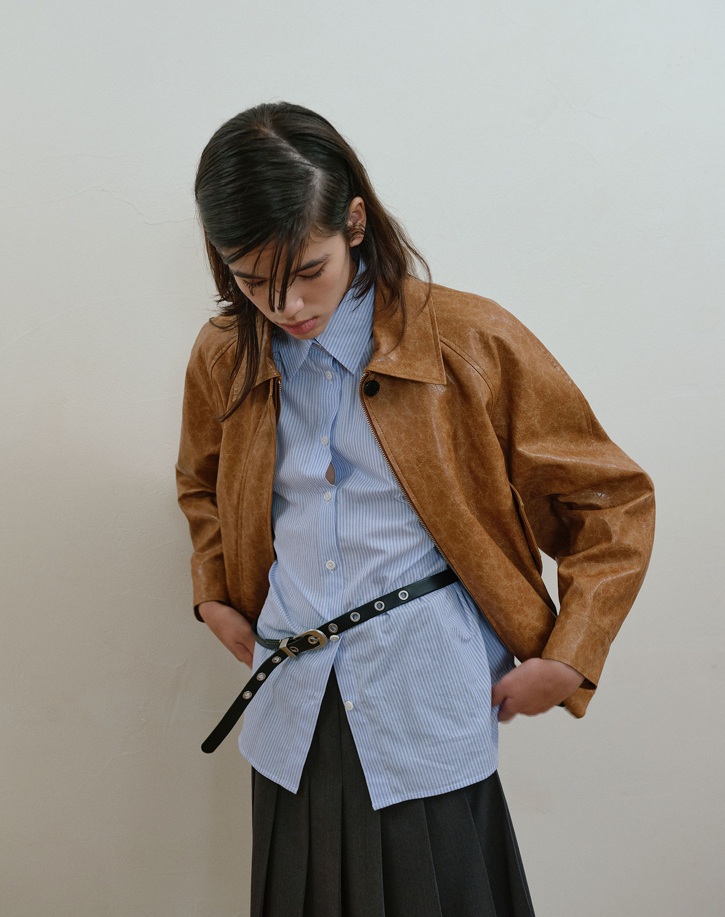 Leather Bomber Jacket (Camel) - hennit