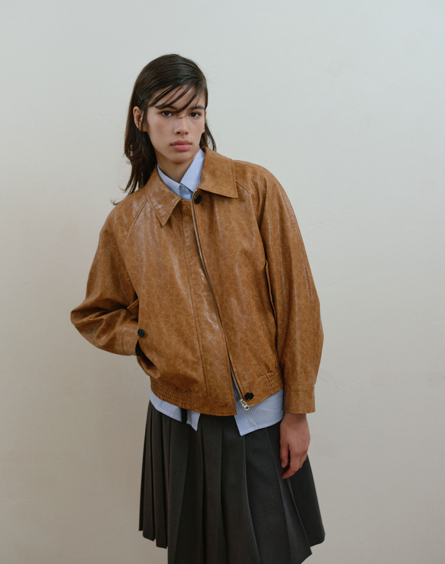 Leather Bomber Jacket (Camel) - hennit