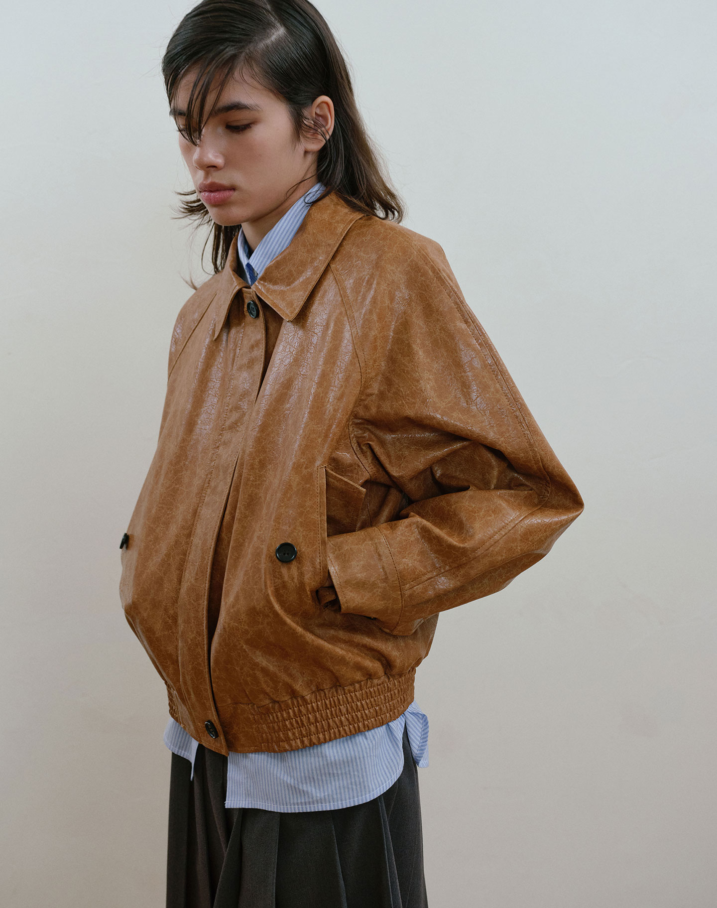 Leather Bomber Jacket (Camel) - hennit