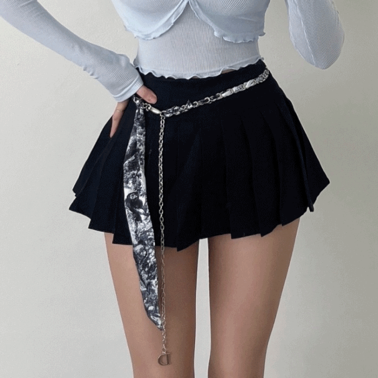 당일/D링 스카프 벨트set 로우 플리츠 미니 SK 속바지 내장 숏 미니 Y2K 주름 치마 체인 벨트 유니크 데일리 글램룩 대학생 꾸안꾸 3color - 디제네바