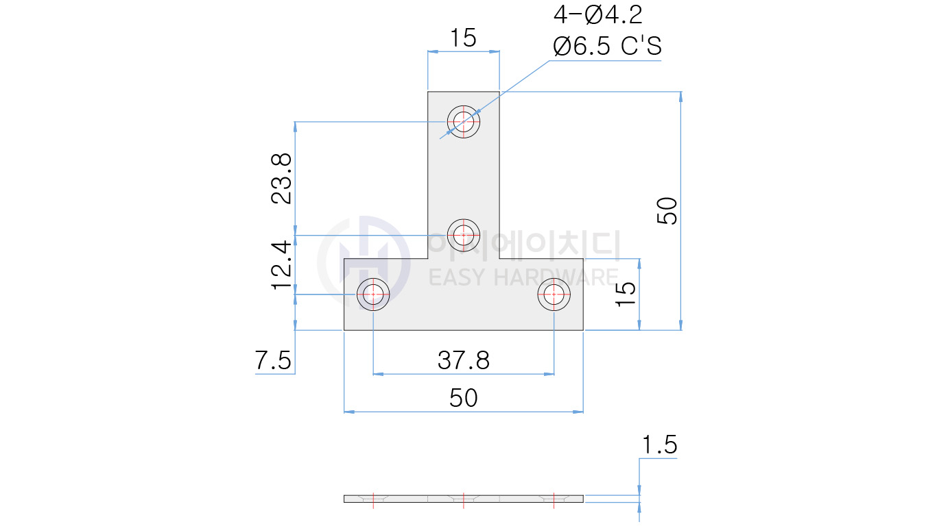 스텐 연결대 T타입 1.5T * 15 * 50 - 이지에이치디