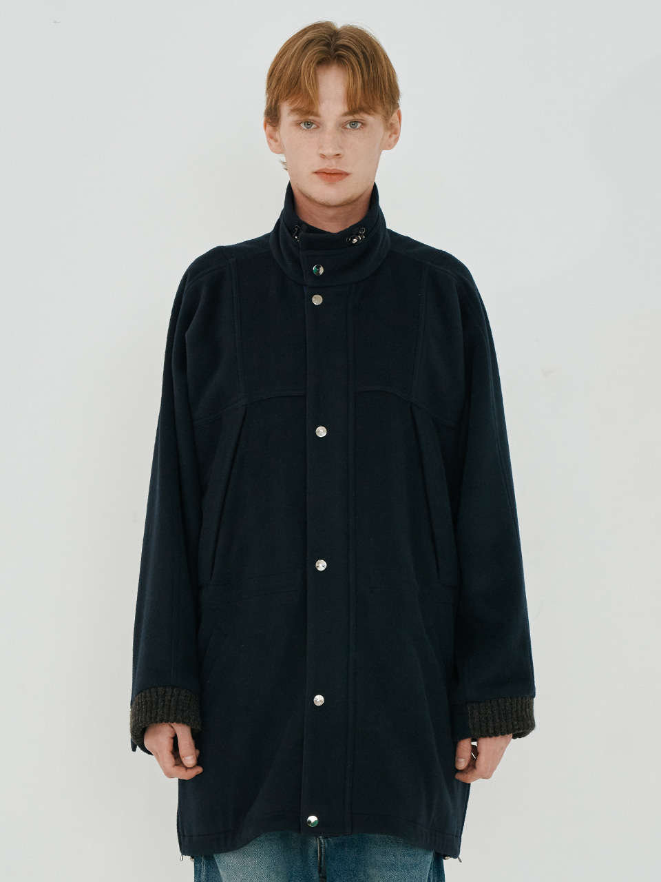 WOOL PANCHO BUTTON FRONT (BLACK) - 타임앤액션