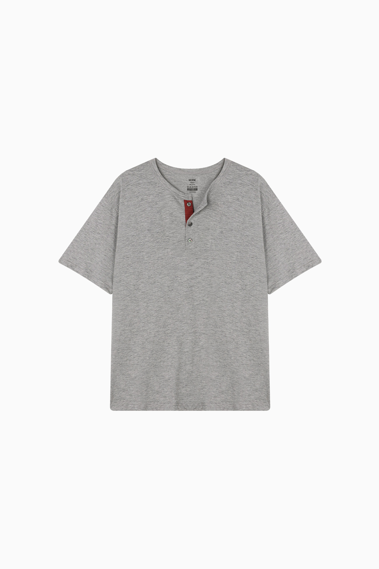 SLAB COTTON HENLEY NECK SHORT SLEEVE T-SHIRT - GRAY - NOISE