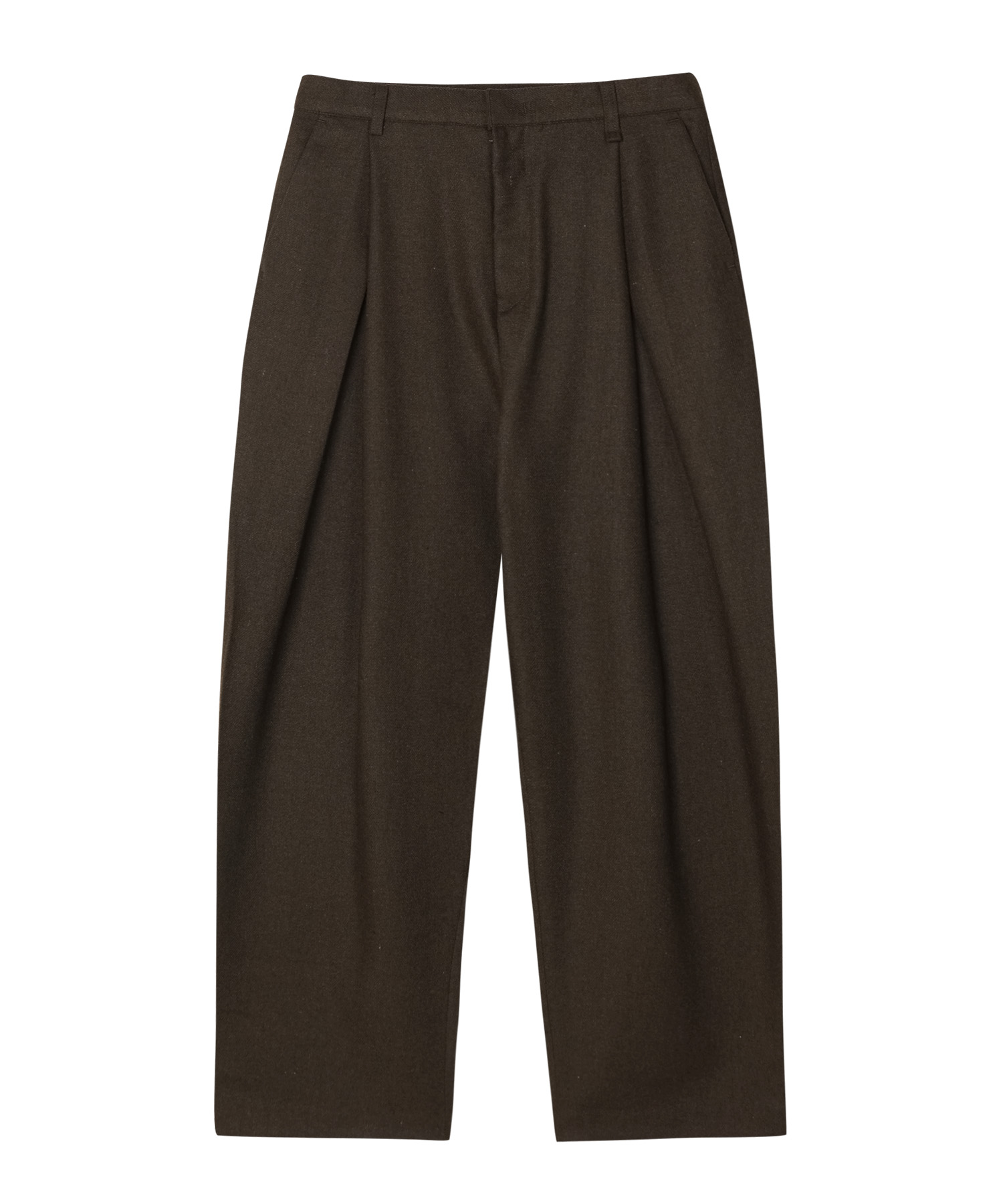 WOOL FLANNEL SLIT WIDE SLACKS - BROWN - NOISE