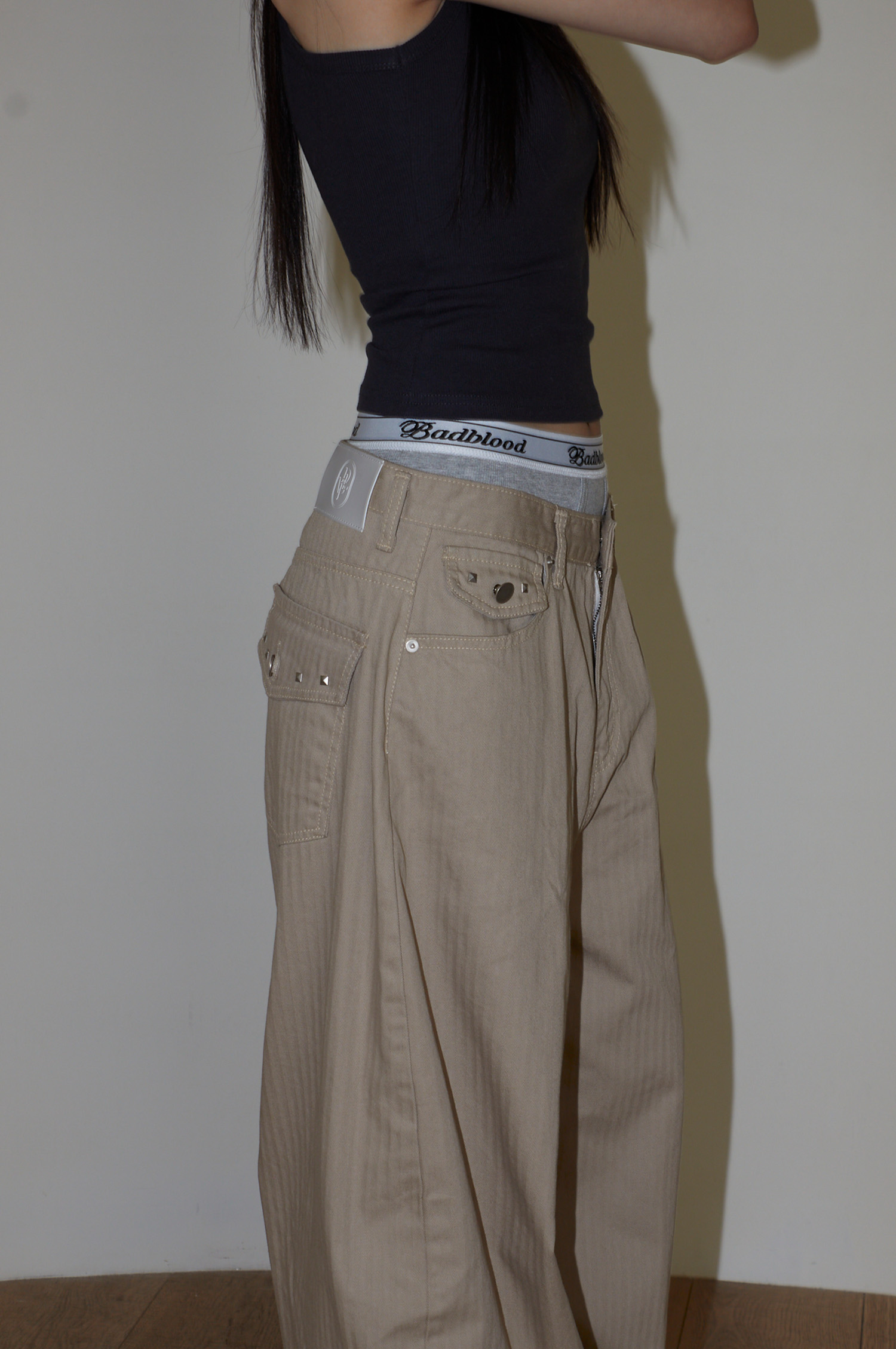ABC BACK POCKET STUD PANTS [네이비 추가!] | 런츠