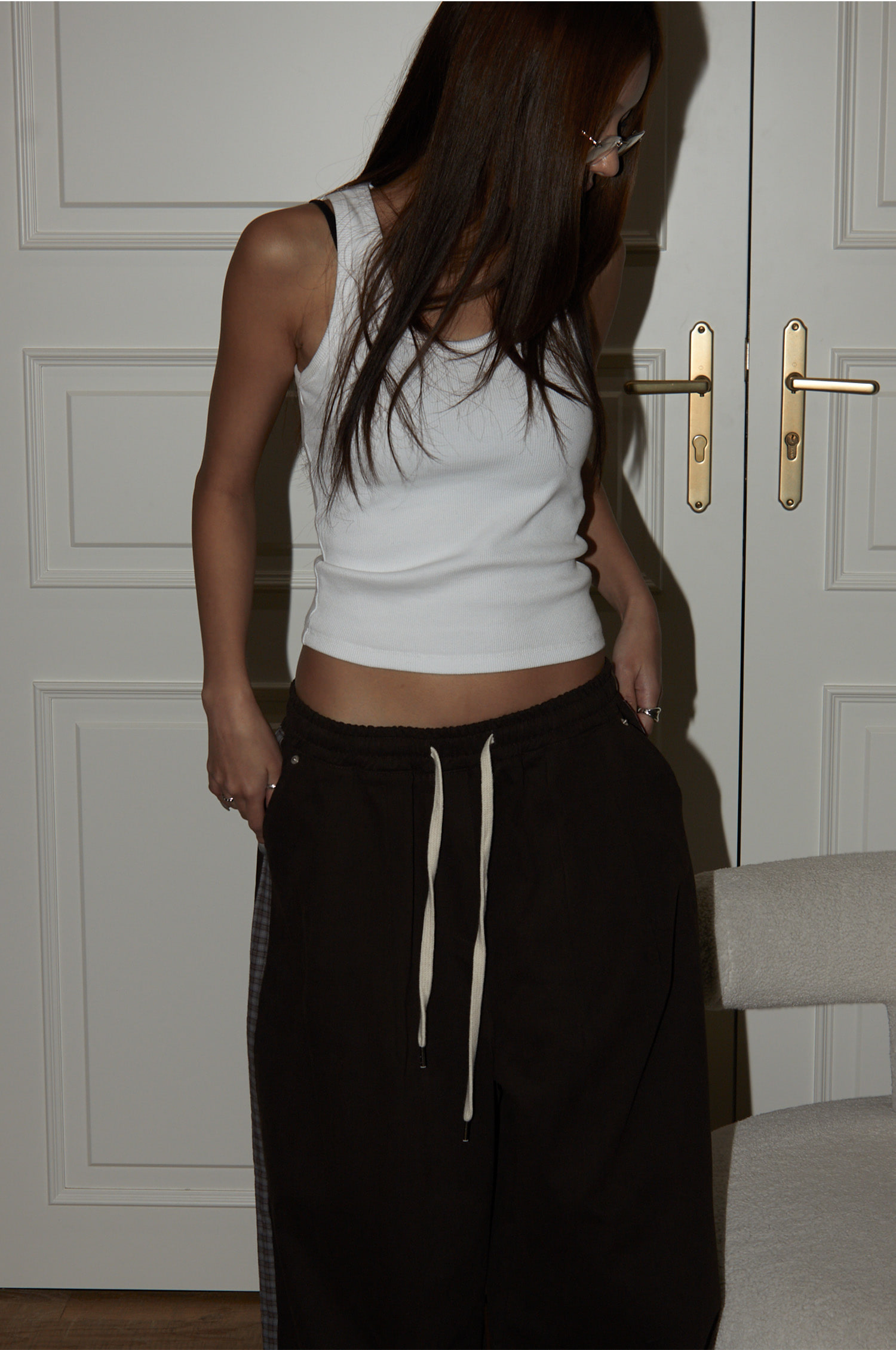 PEACHY SIDE CHECKED MEGA WIDE PANTS (GIMO) | 런츠