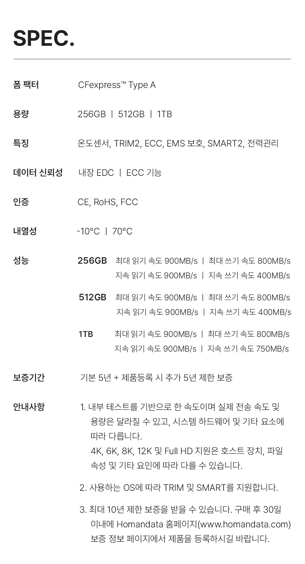 HOMAN CFexpress Card Type A 512GB | 빠르고 안전한 호만 데이터 | 시네몰 공식몰