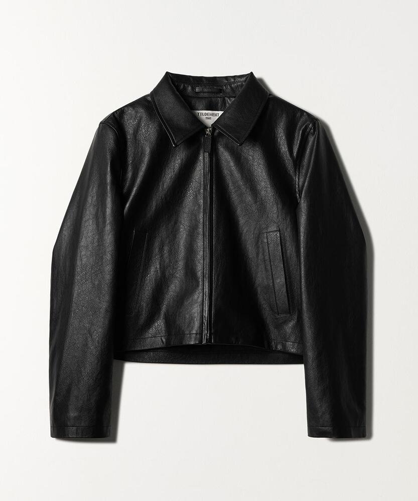 FAUX LEATHER ZIP-UP JACKET BLACK - TTUDEMENT