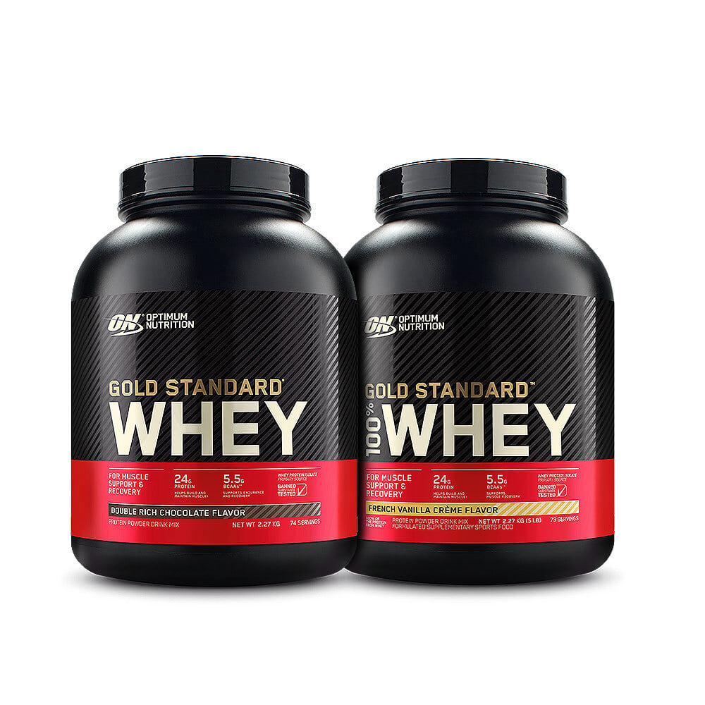 [근성장 1&1 할인] 골드 스탠다드 웨이 2.27kg 초코 + 프렌치 바닐라 크림 (140회분) - 옵티멈 뉴트리션 공식몰