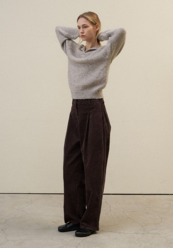 CORDUROY CURVED PANTS BROWN | NOV.