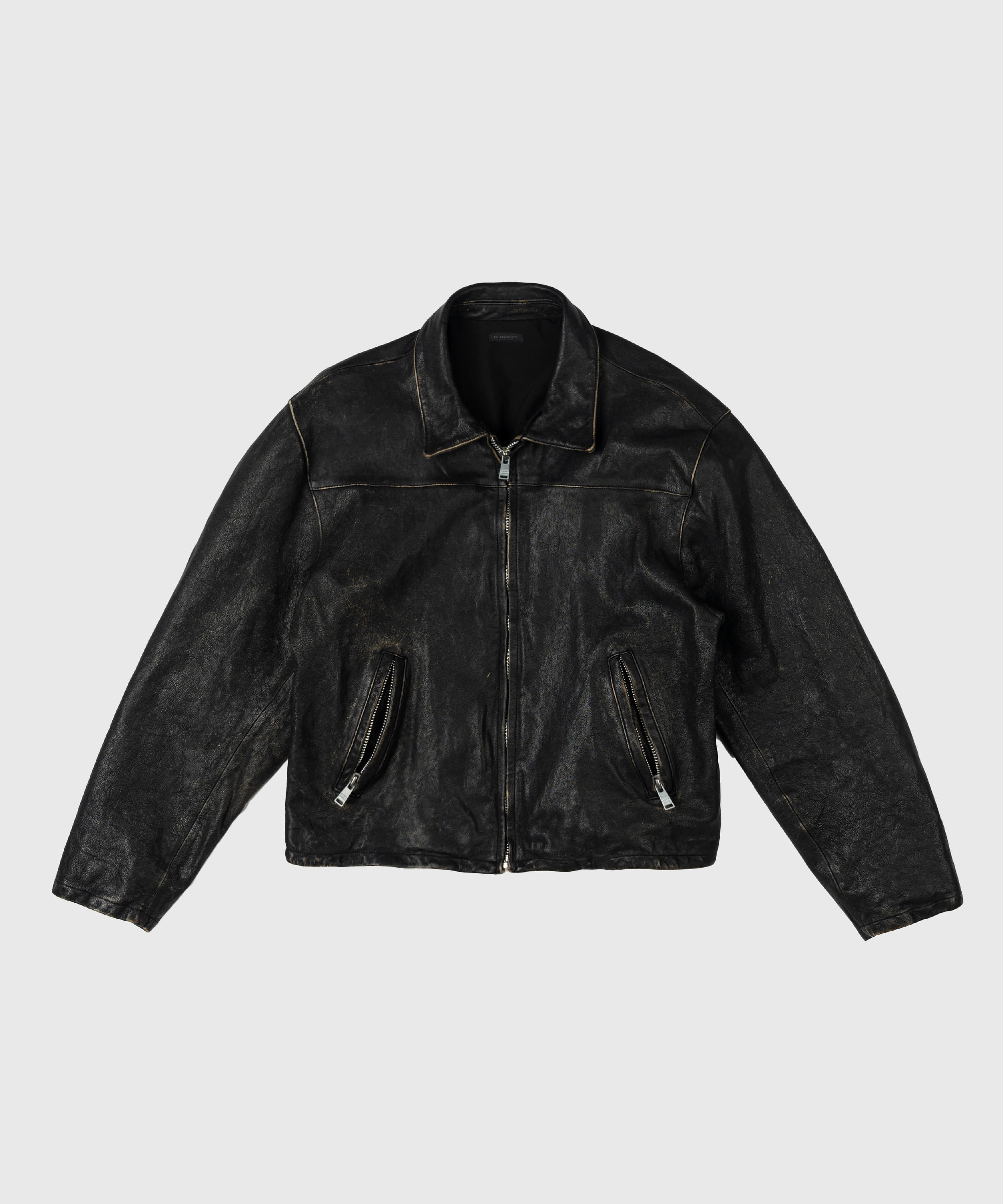 Washed Leather Jacket (Black) - FADING MARKET