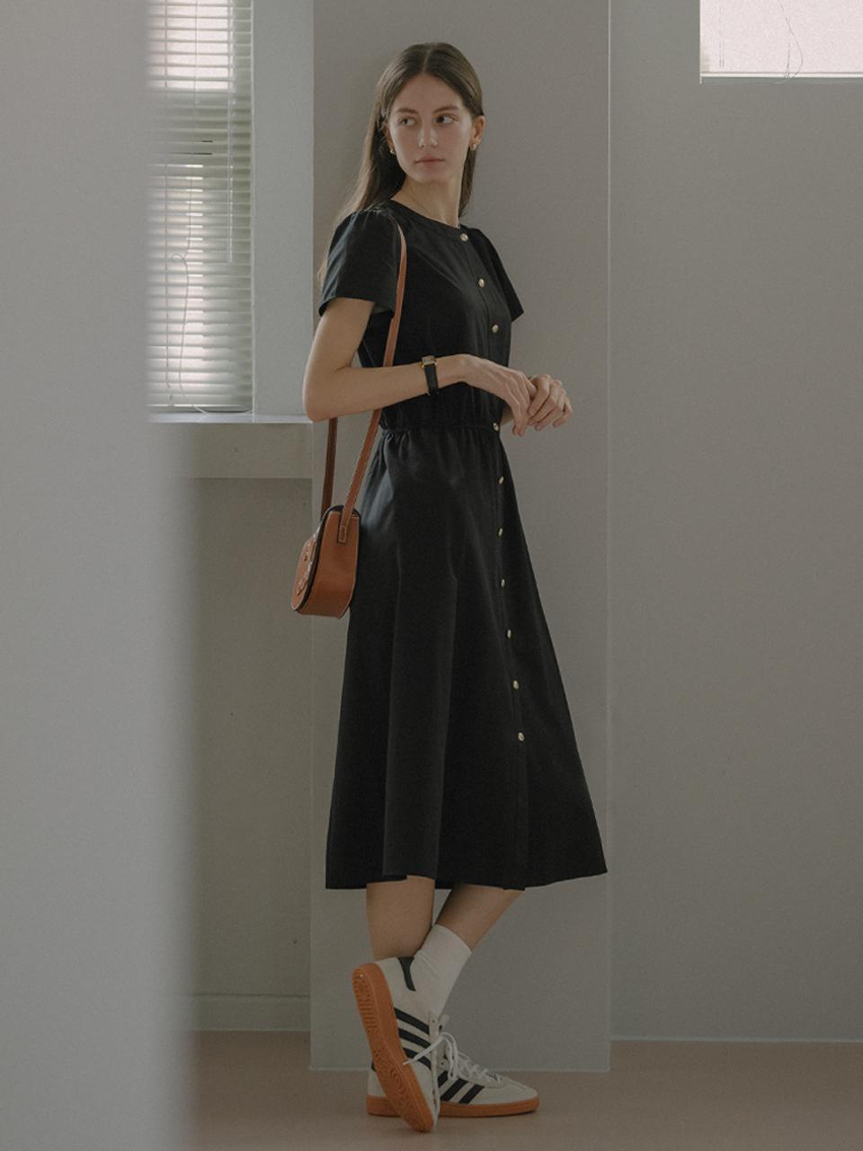 Shirring sleeves slub cotton ops_Black - 노운베러