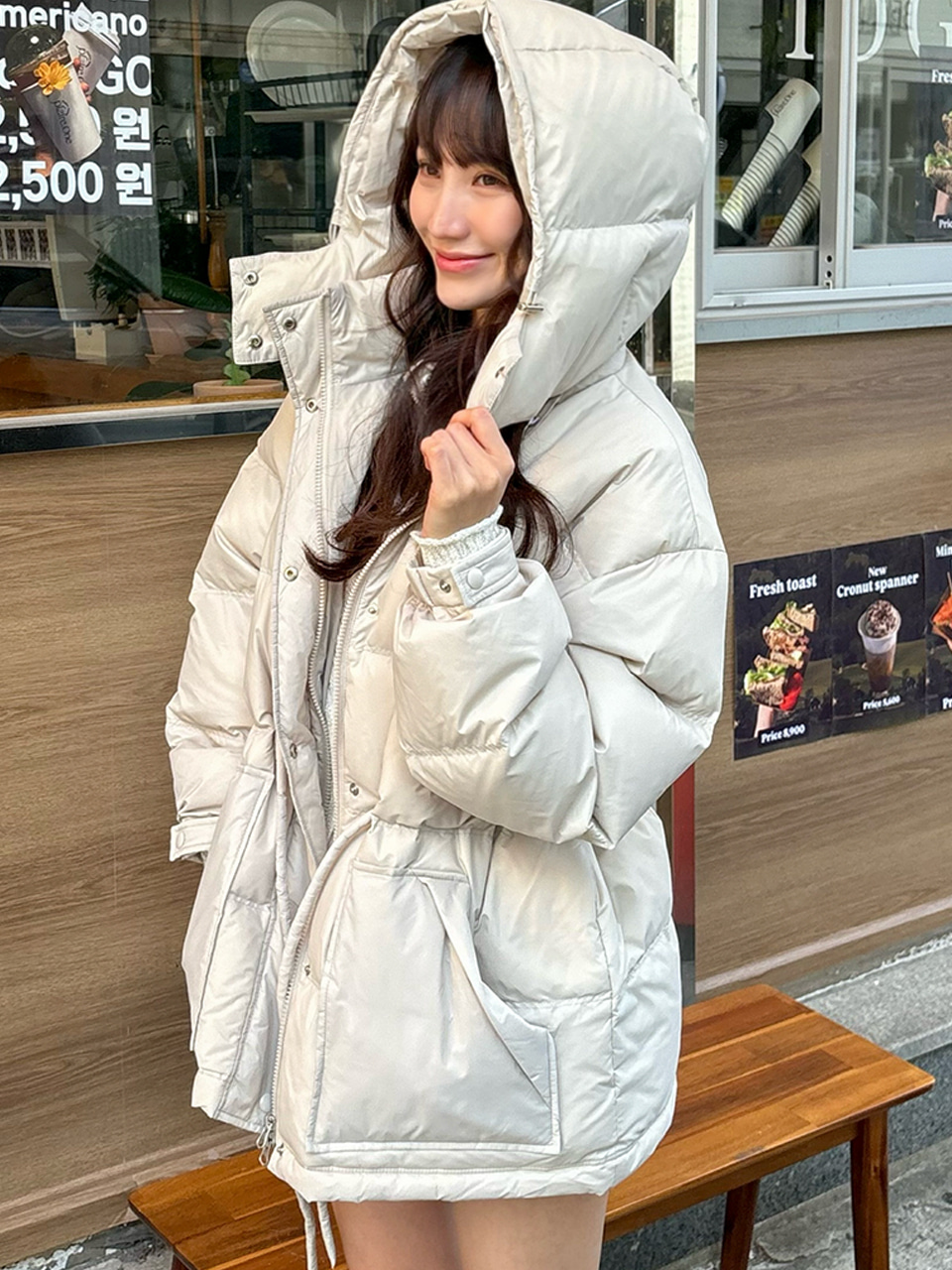 Duck down hooded string padding jumper_Beige | 노운베러