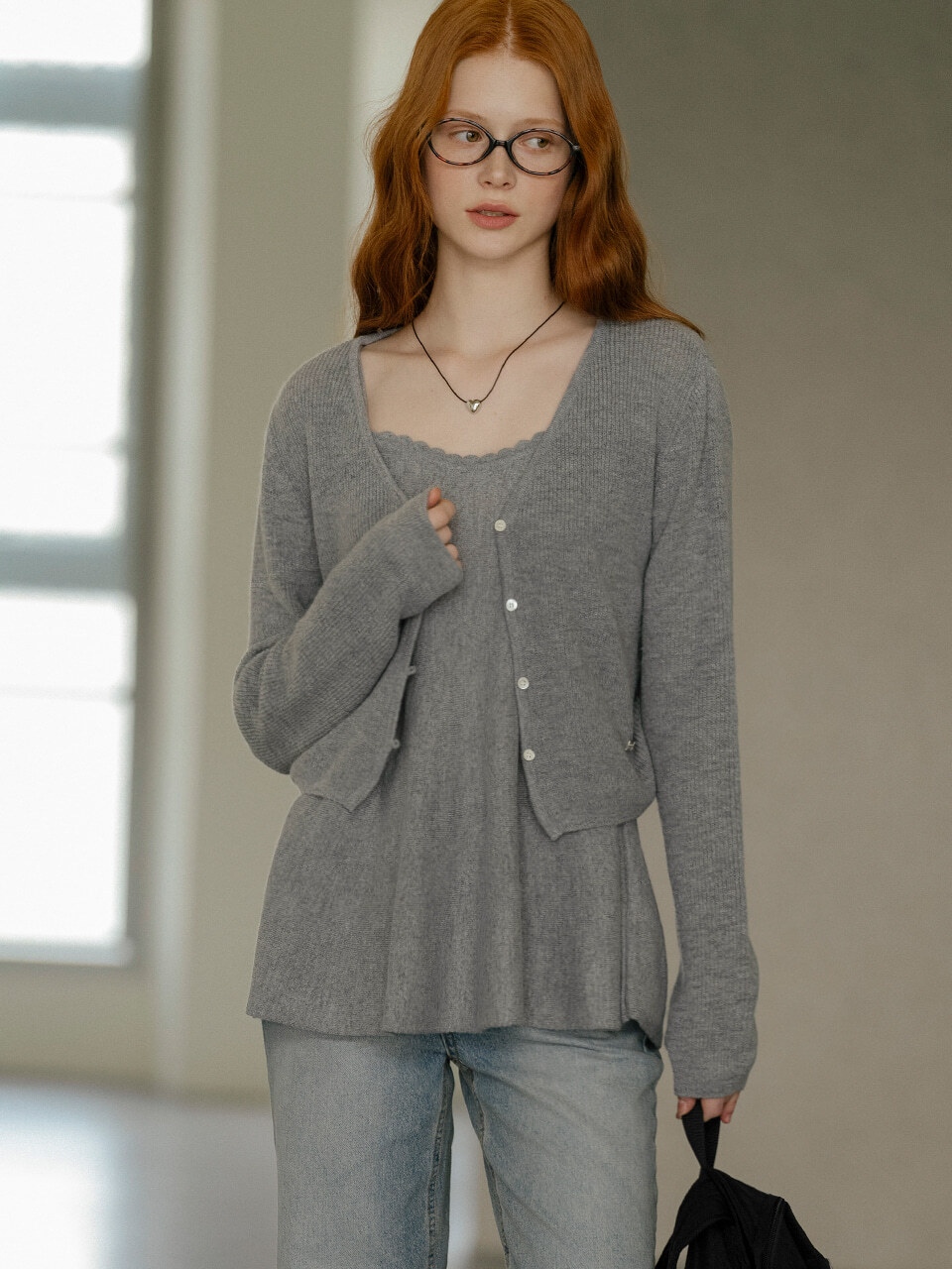 Romantic hachi knit sleeveless cardigan set_[2color] - 노운베러