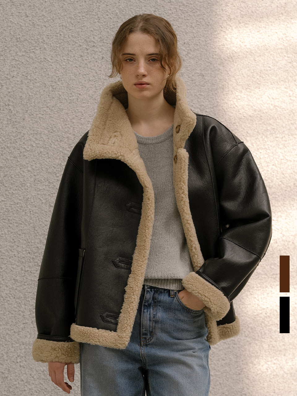 Reversible tab-button shearling jacket [KNFW05JP03]_[2color] | 노운베러