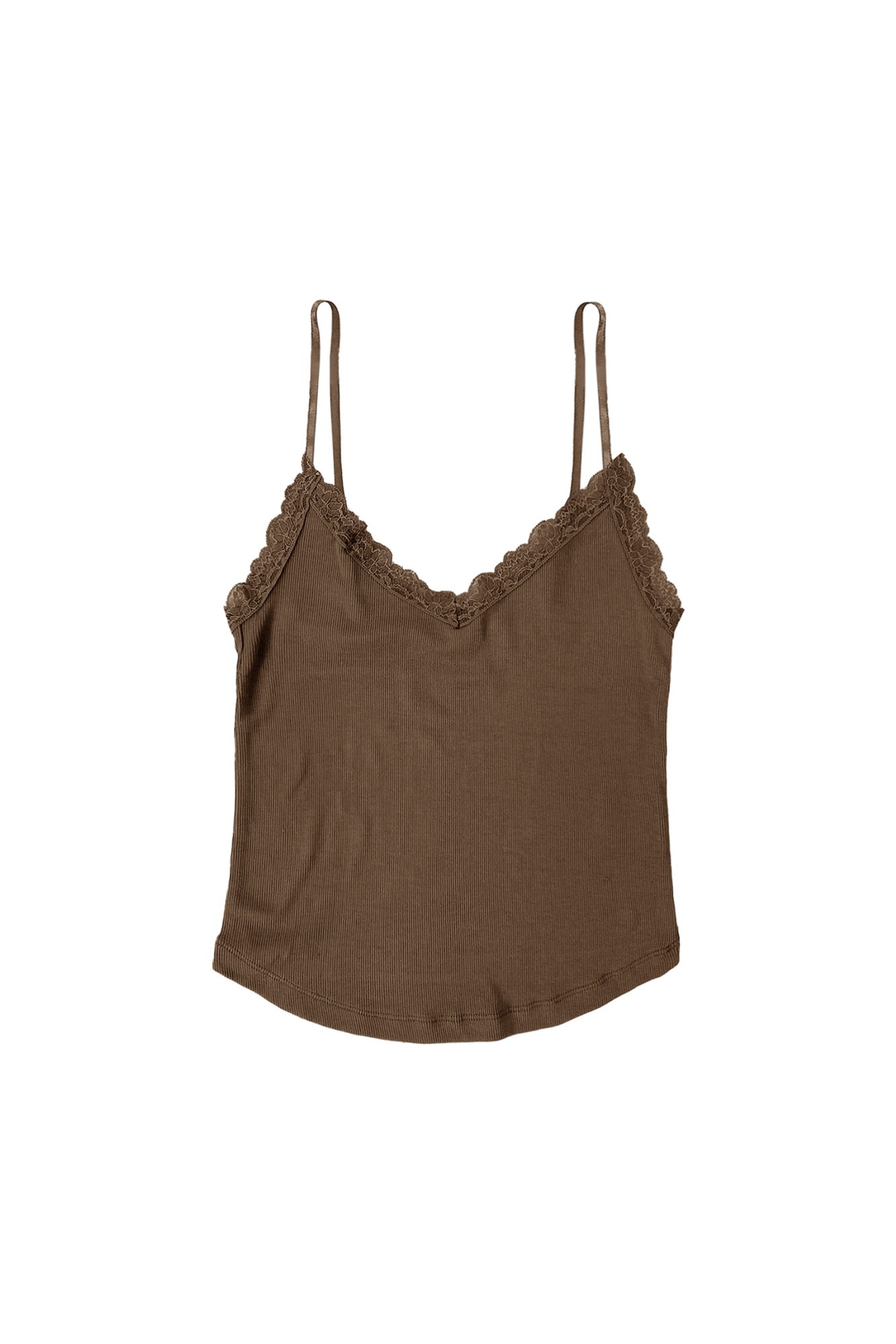V-NECK LACE CAMI TOP (BROWN) - toomuchtax