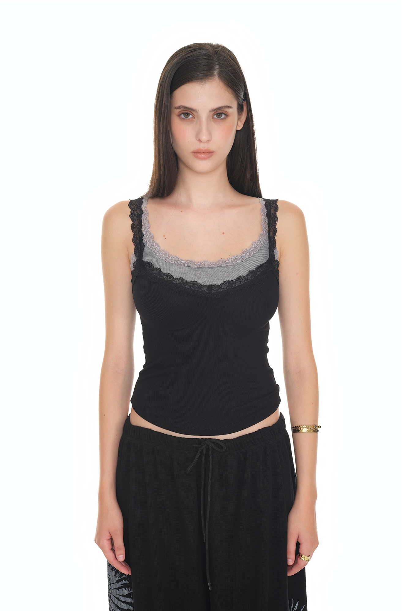 LAYERED LACE CAMI-TOP (BLACK) | toomuchtax